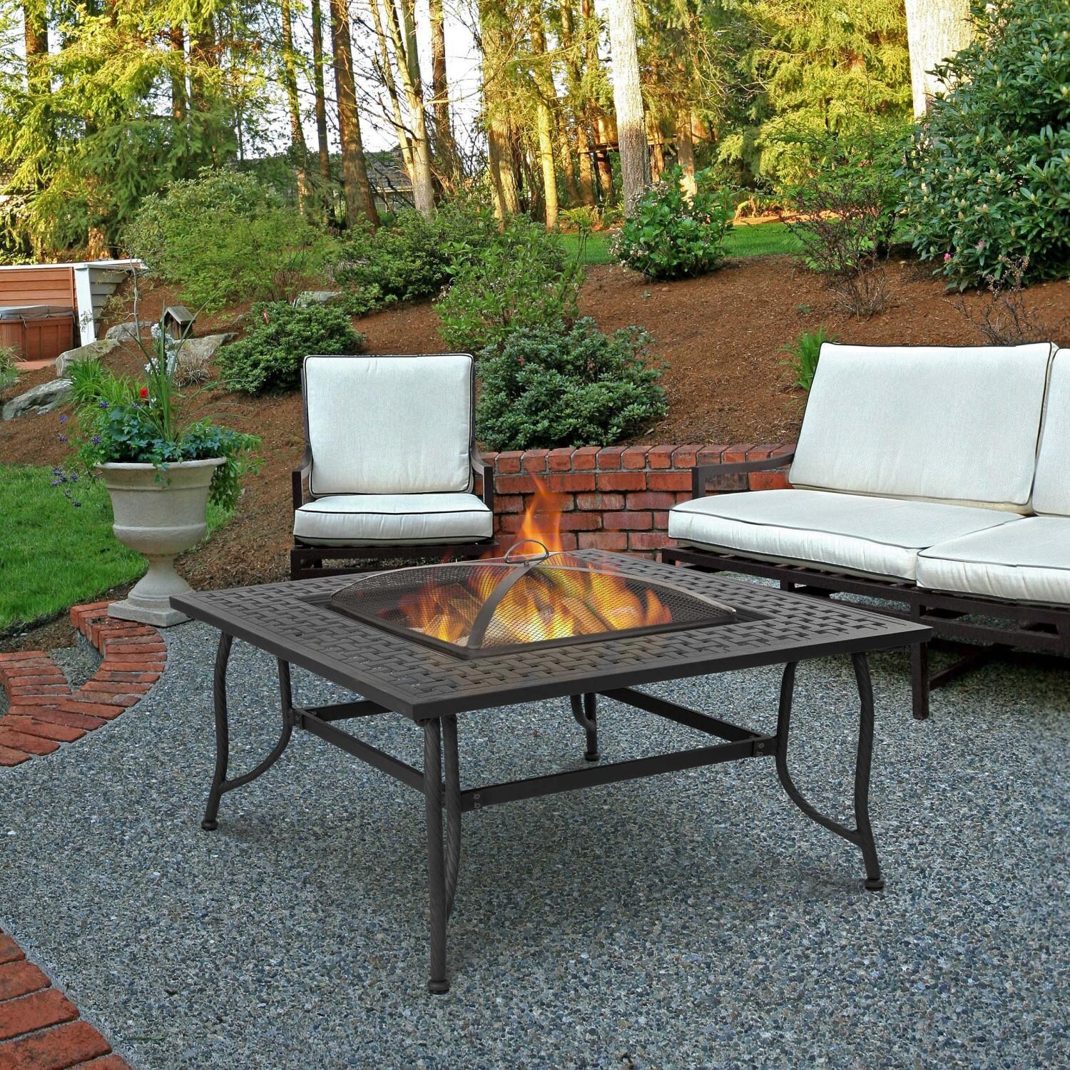 Chelsea 37 Inch Wood Burning Fire Pit Table By Real Flame Smoke Black