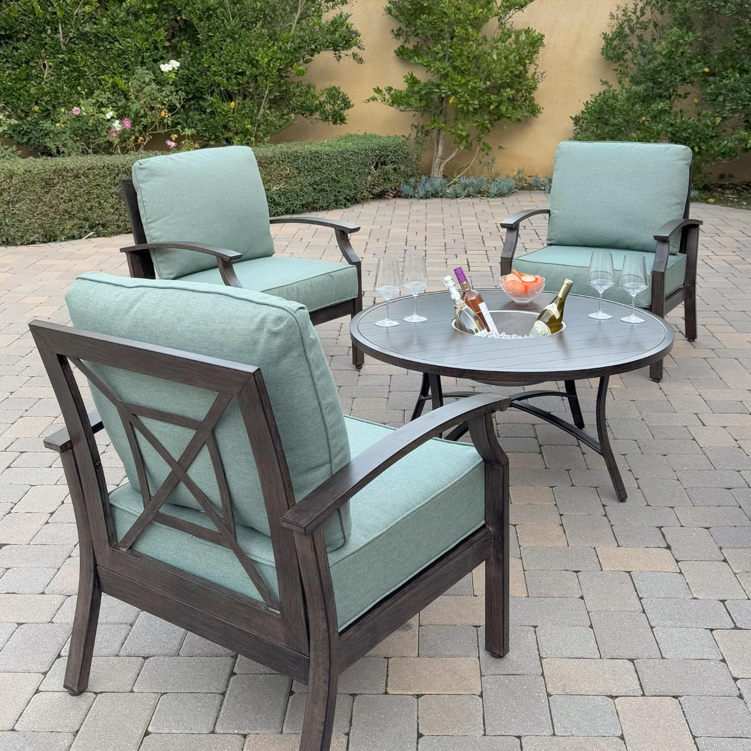 Atlantis 5 Pc Aluminum Seating Set w/ 4 Club Chairs & Ice Bucket in ...