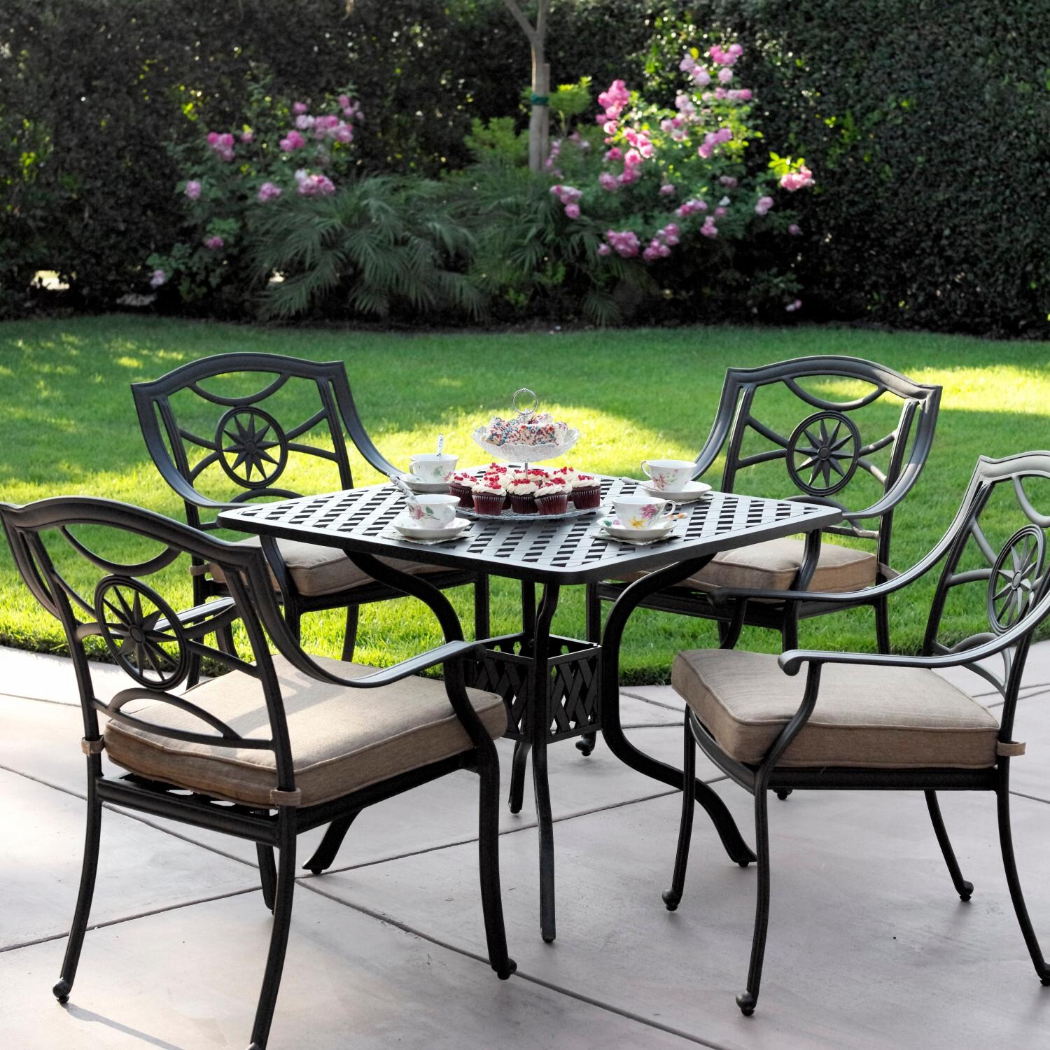 Darlee Ten Star 5 Piece Cast Aluminum Patio Dining Set With Square ...