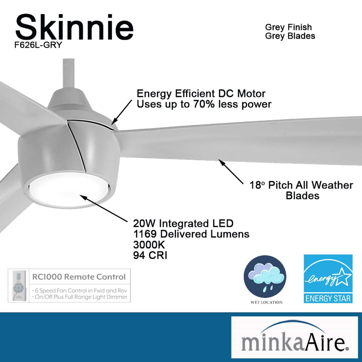 Minka-Aire Skinnie 56-Inch 3-Blade LED Ceiling Fan in Grey Finish W ...