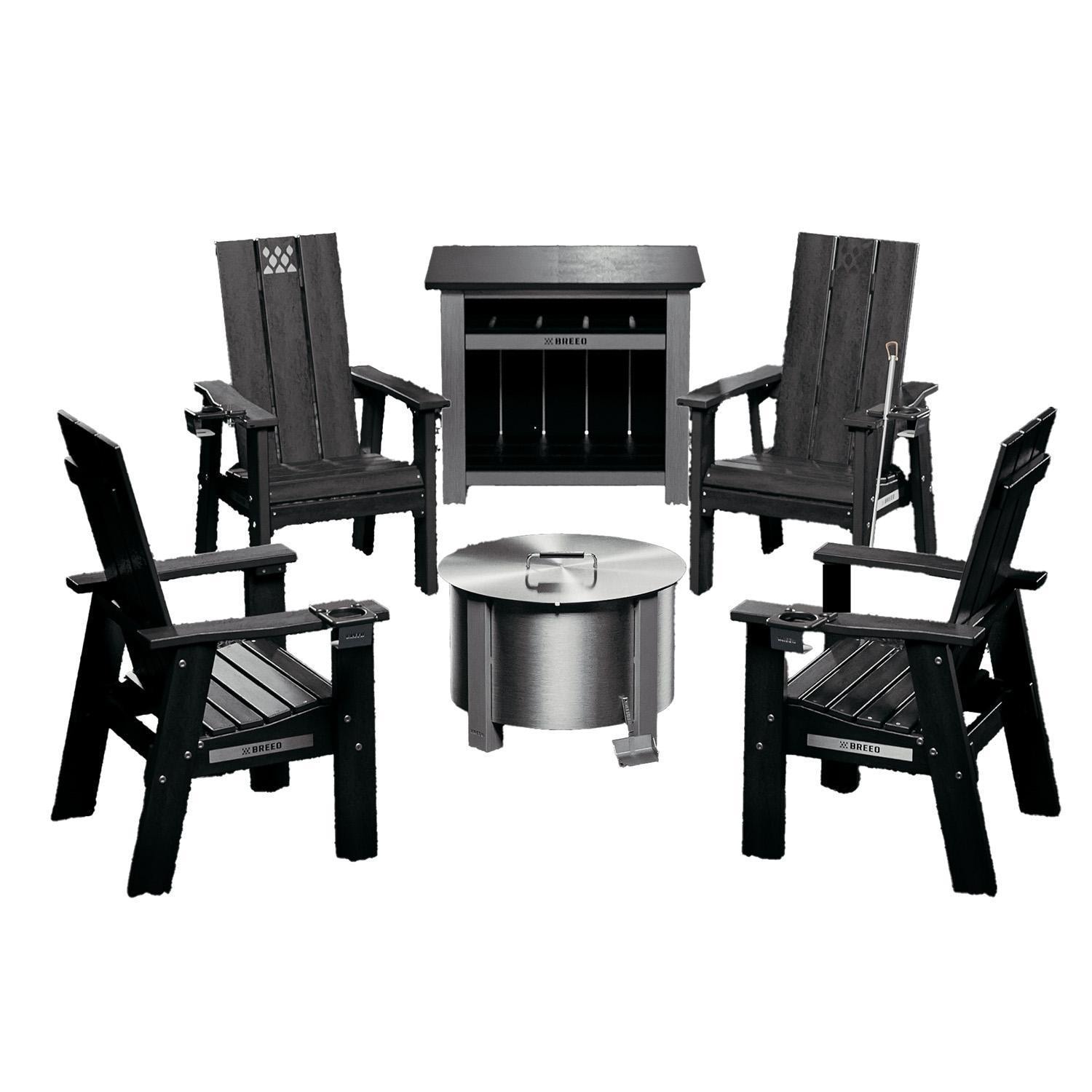 X Series 6 Pc 19 Inch Stainless Steel Fire Pit Seating Set in Black by ...