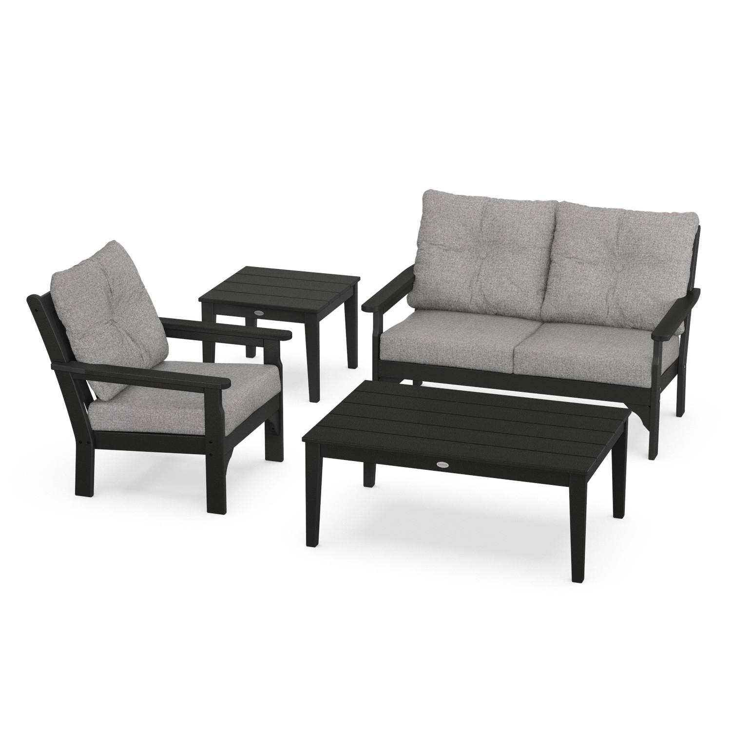 Vineyard 4 Pc Recycled Plastic Seating Set w/ Larger Tables in Black ...