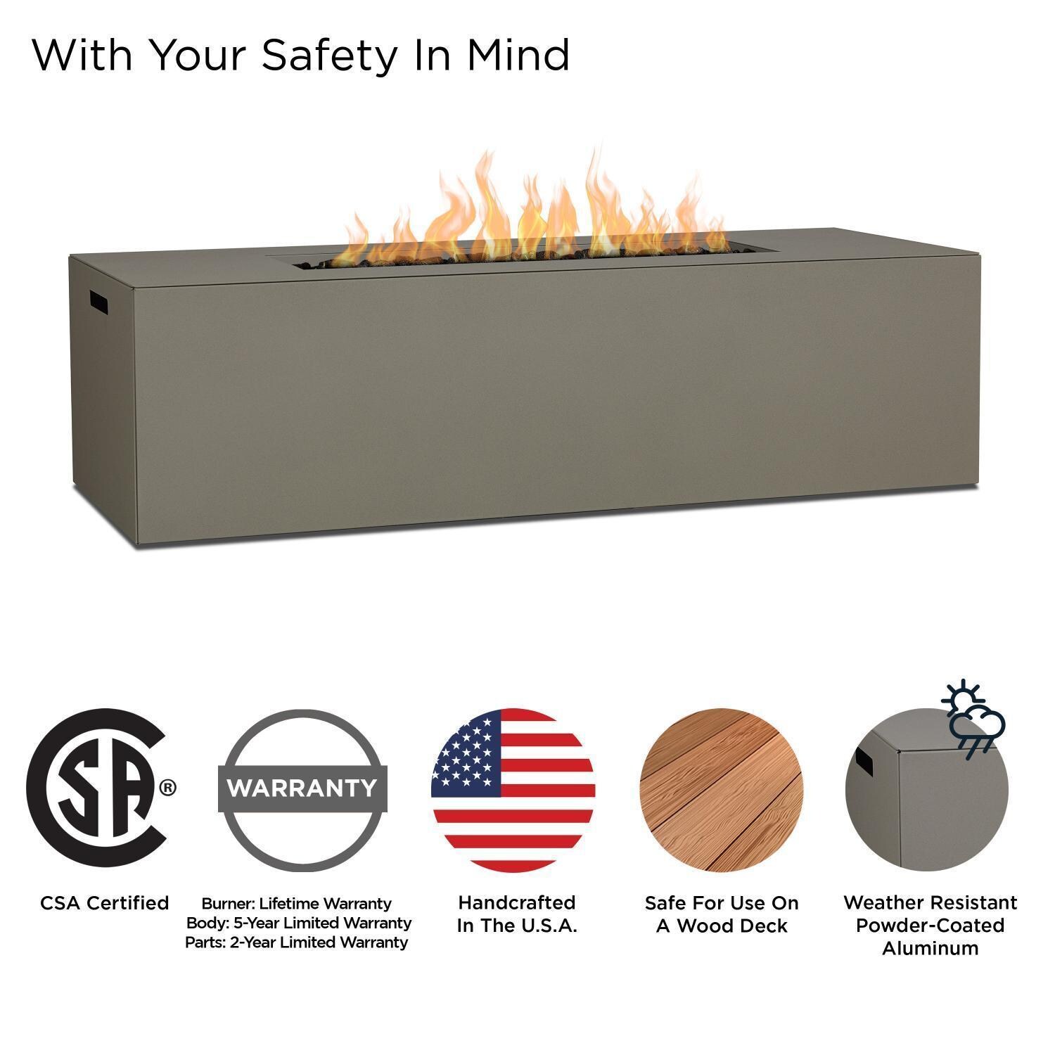 Covewood 72 Inch Rectangular Aluminum Propane Fire Pit Table in Gray by ...