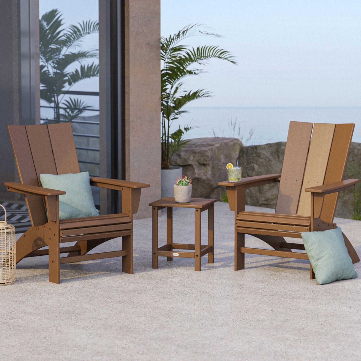POLYWOOD Modern 3-Piece Curveback Adirondack Set w/ Long Island 18-Inch ...