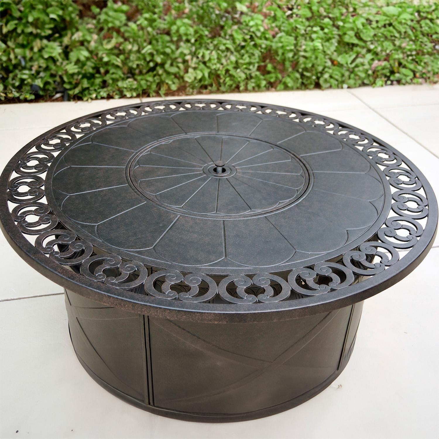 Ten Star 5 Pc Cast Aluminum Fire Pit Seating Set w/ 47 Inch Table ...