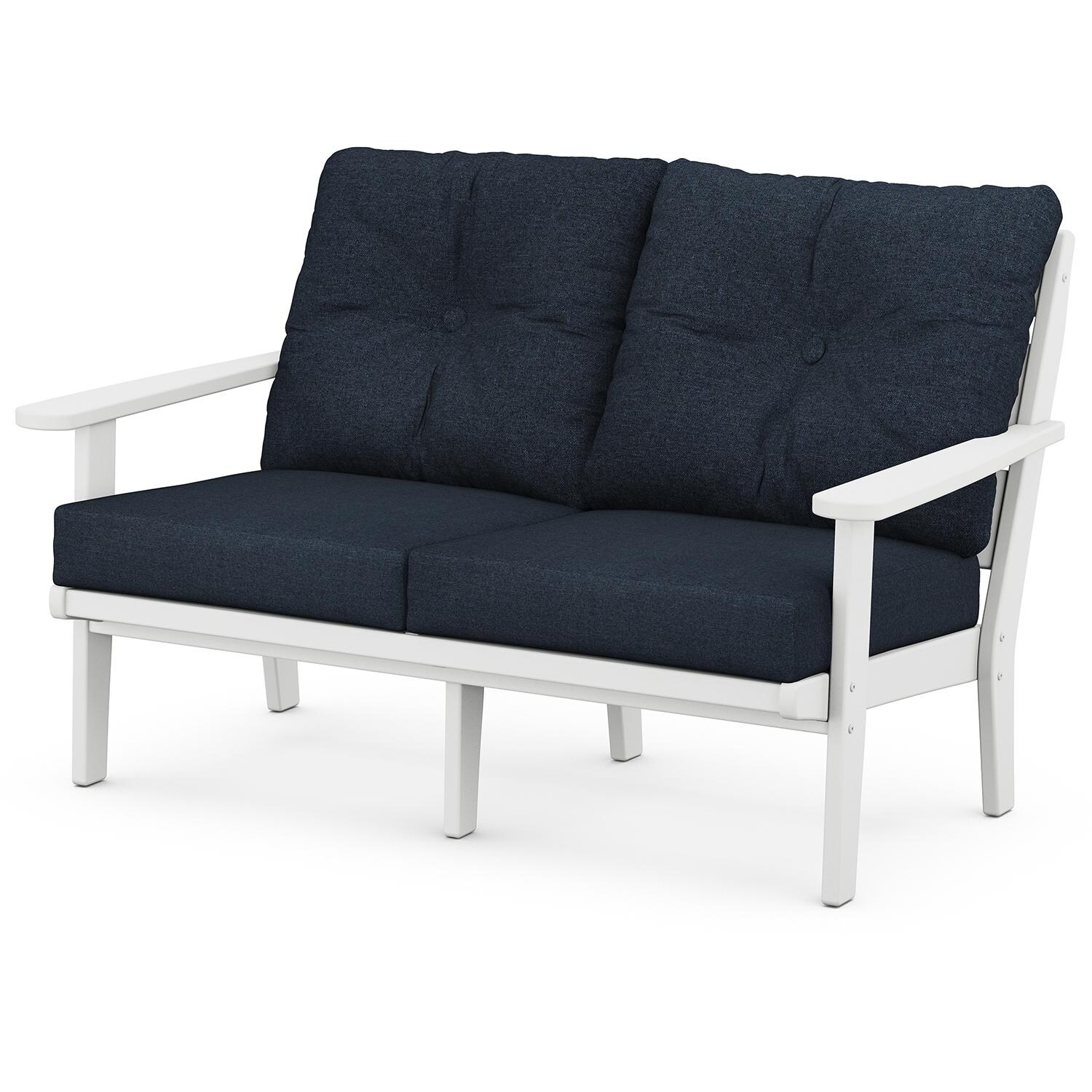 POLYWOOD Lakeside Deep Seating Loveseat - White / Marine Indigo : BBQGuys