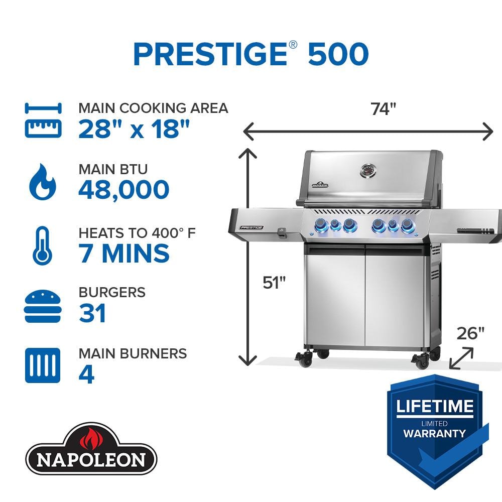 Napoleon Prestige 500 4-Burner Propane Grill w/ Rotisserie & Side ...