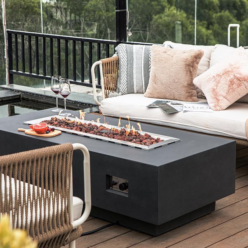 Granville 60 Inch Rectangular Concrete Natural Gas Fire Pit Table in ...