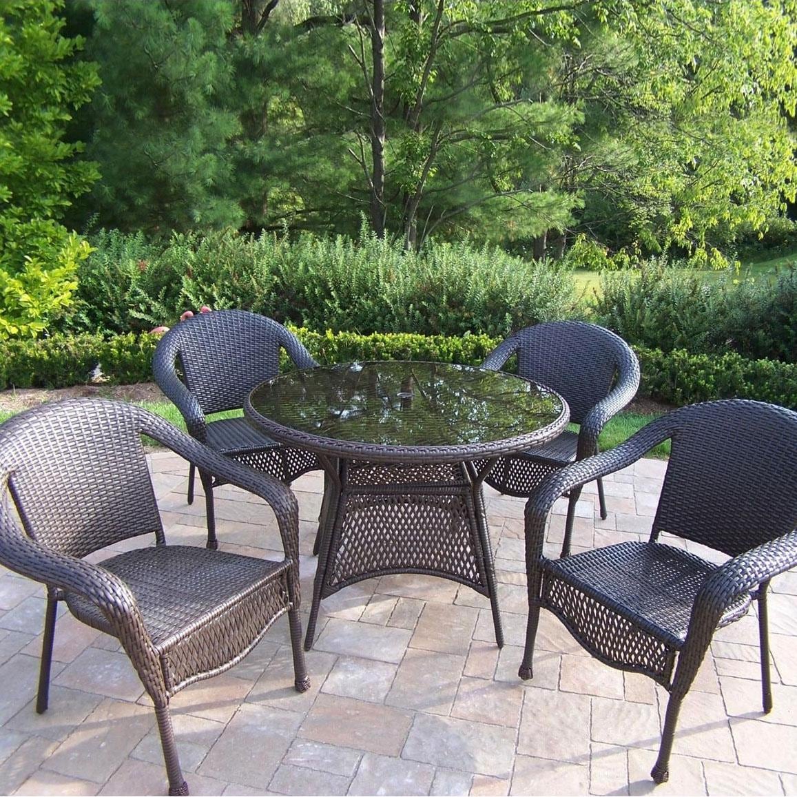 Oakland Living Resin Wicker Patio Dining Set With Glass Top Table ...