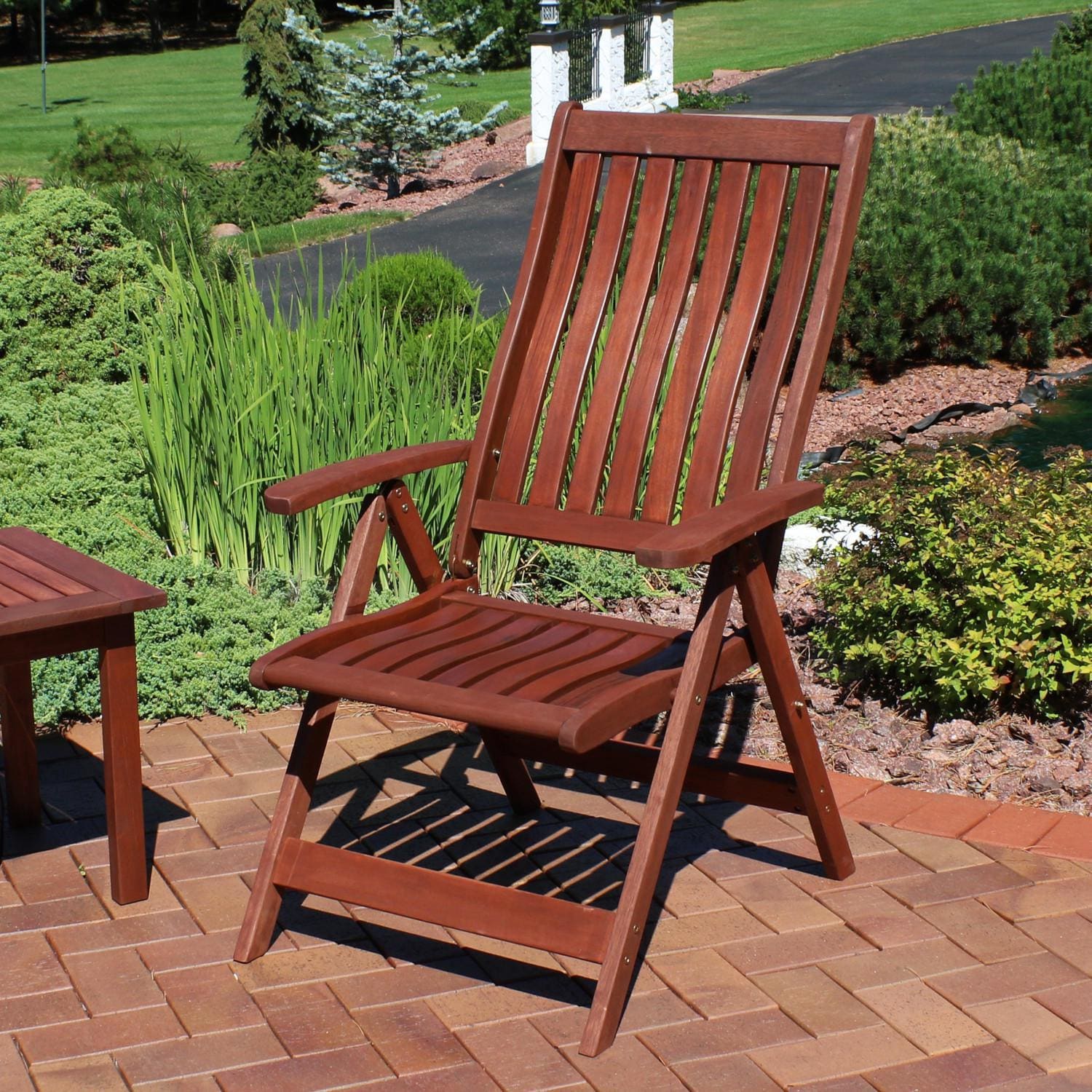 Ultimate Patio Multi-Positional Meranti Wood Outdoor Arm Chair W/ Teak ...