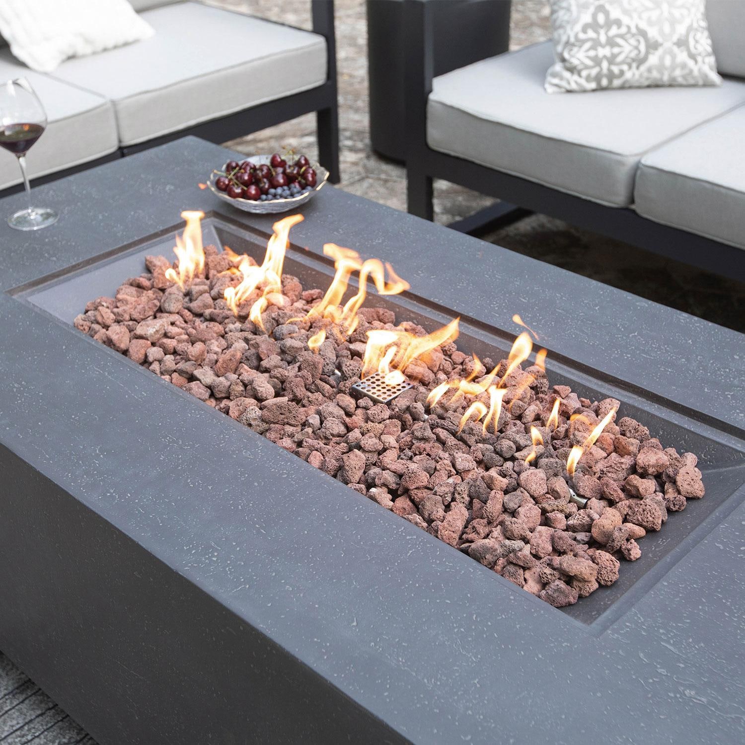 Andes 67-in Rectangular Concrete Propane Fire Pit in Gray by Elementi : BBQGuys