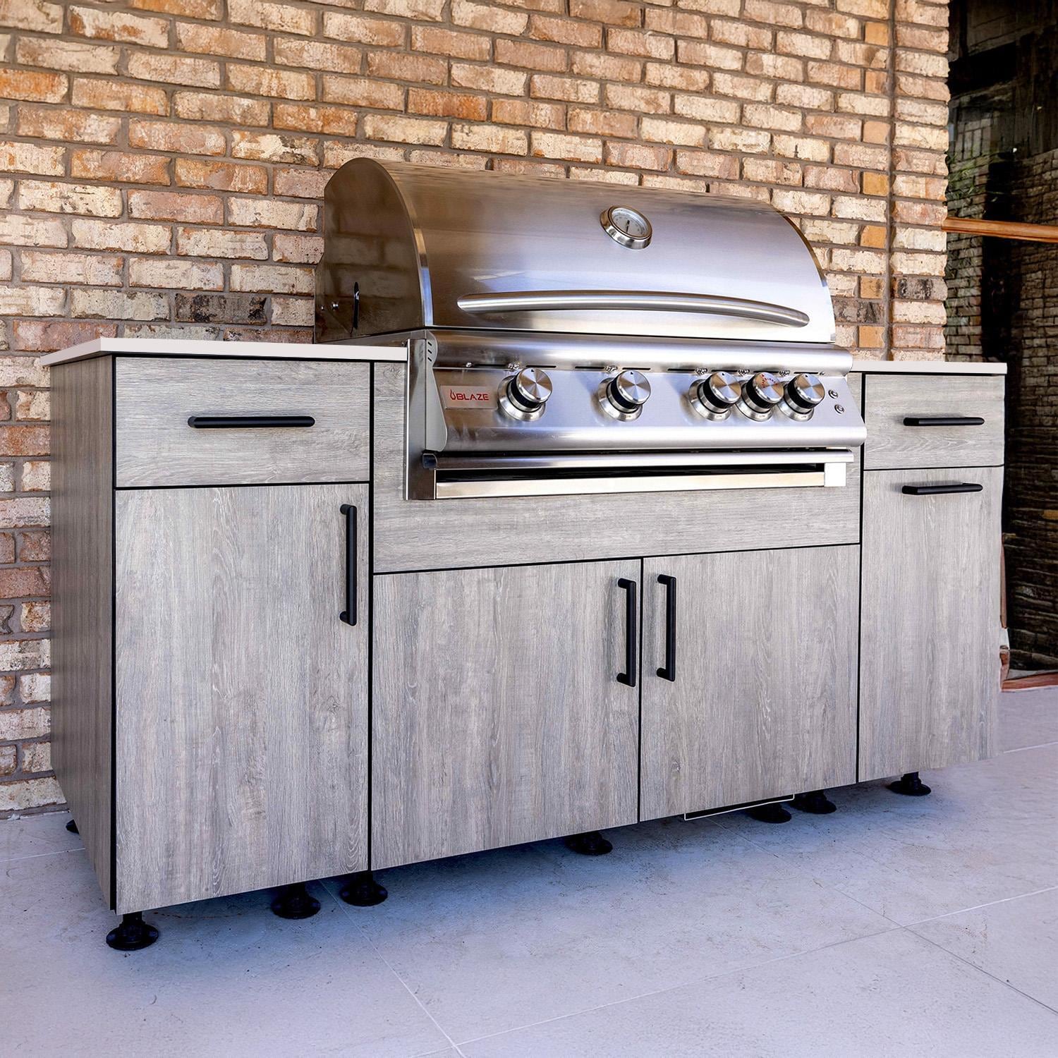 BBQGuys Signature Beech 6 Ft Outdoor Kitchen Island w/ Blaze Natural Gas Grill in Riverside Oak ...