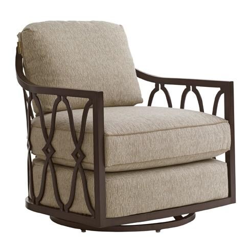 Black Sands Cast Aluminum Patio Swivel Club Chair W/ Sunbrella Tropic ...