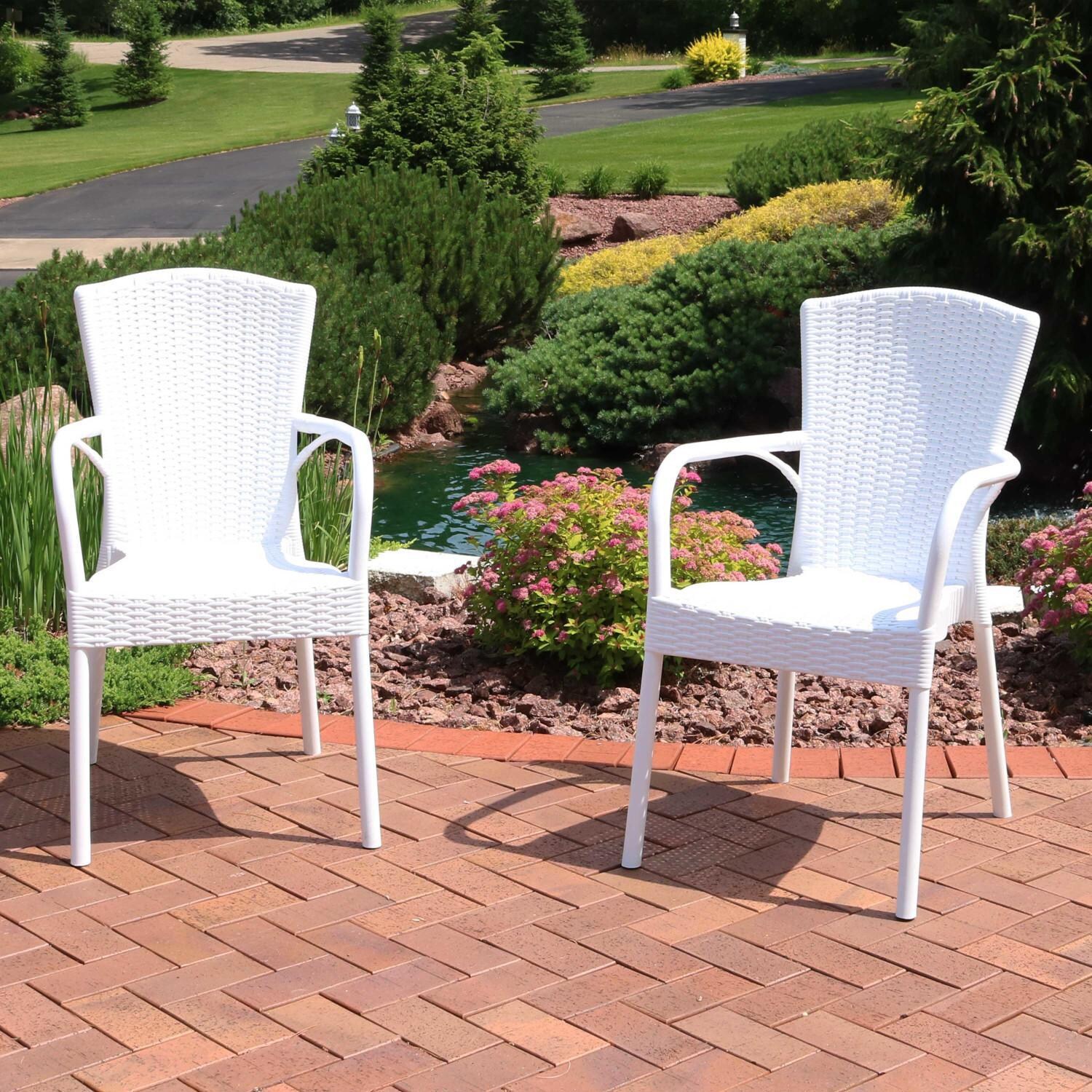 Ultimate Patio Stackable Outdoor Patio Dining Chair - Set of 2 - White ...