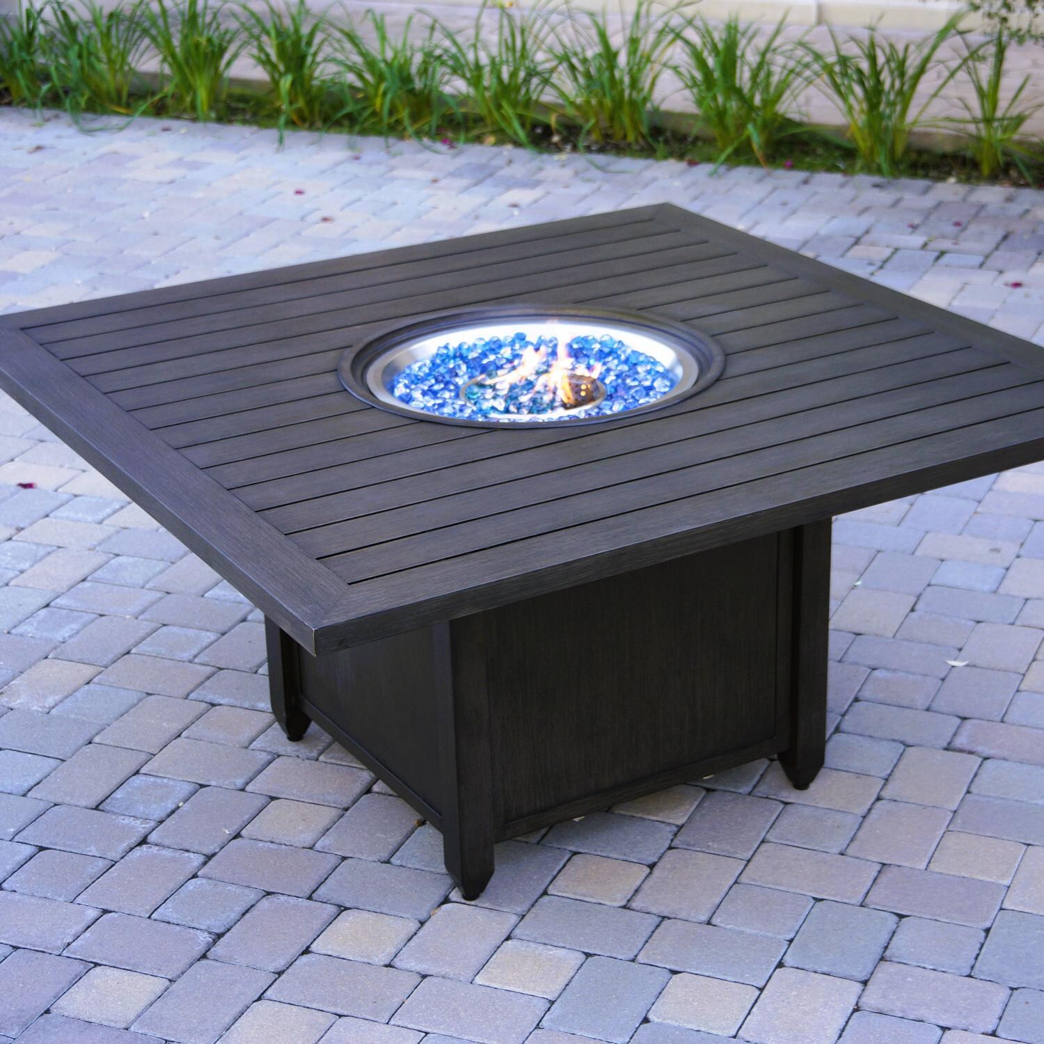 Brooklyn 60 Inch Square Aluminum Propane Fire Pit Table in Multi Brown By Darlee : BBQGuys