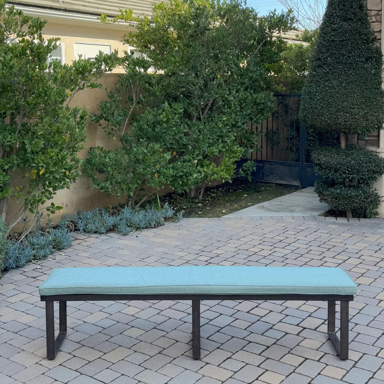 Atlantis 3 Pc Aluminum Dining Set w/ 2 Three Person Benches in Walnut ...