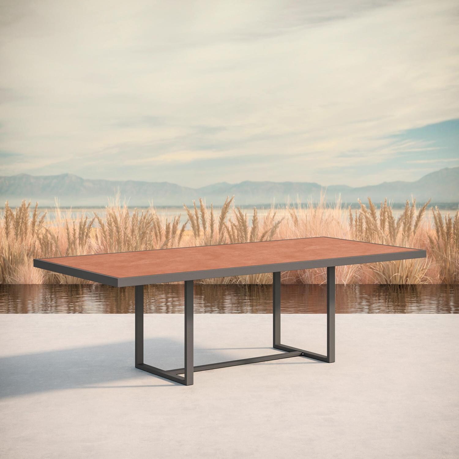 Pavia 96 Inch Charcoal Aluminum Dining Table W/ Umber Dekton Top By ...