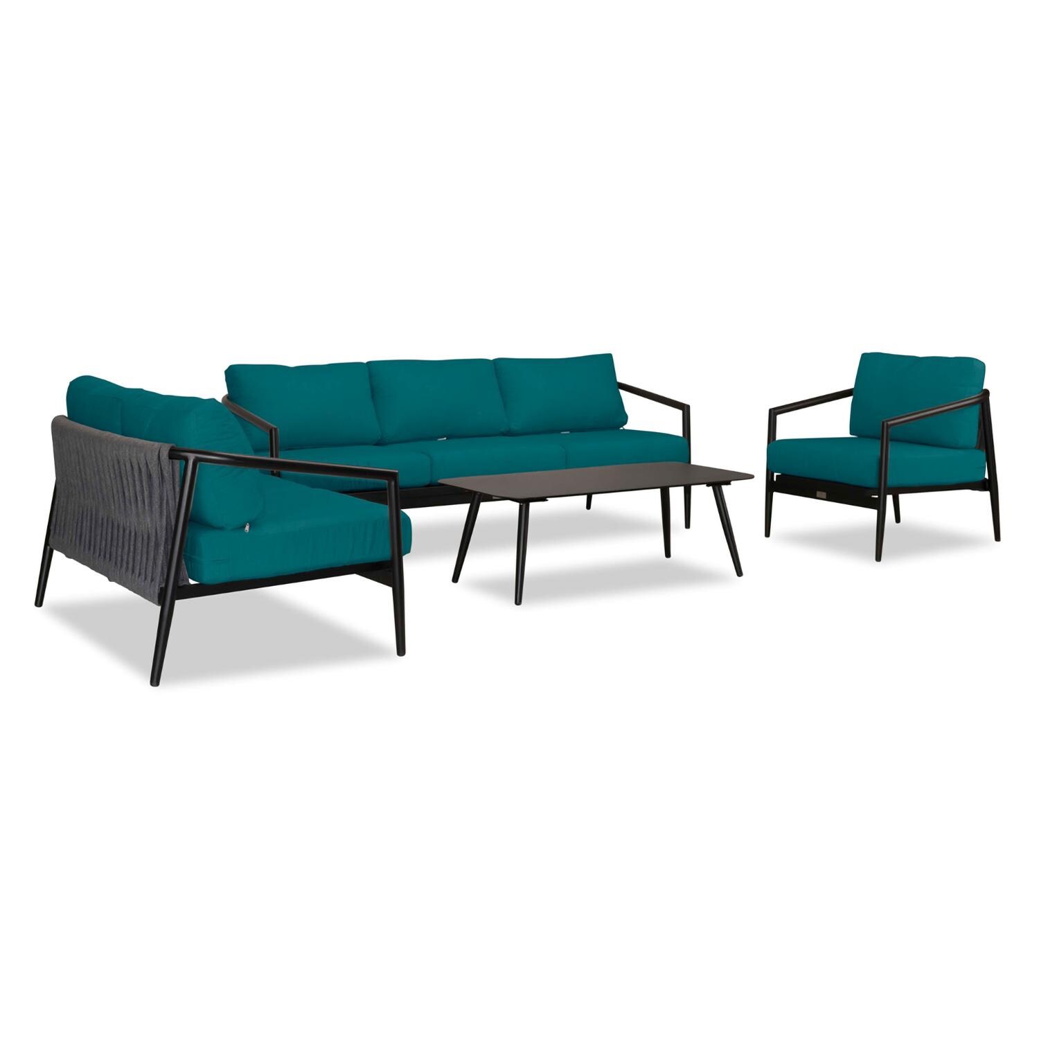 Midnight Cove 4 Pc Aluminum Seating Set w/ Sofa & Loveseat in Black ...