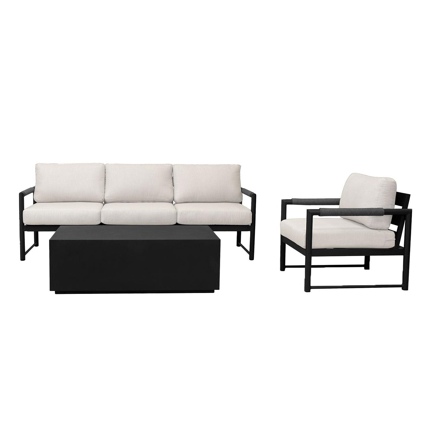 Avenue Bay 3 Pc Aluminum Sofa Set in Black/Cast Silver by Lakeview ...