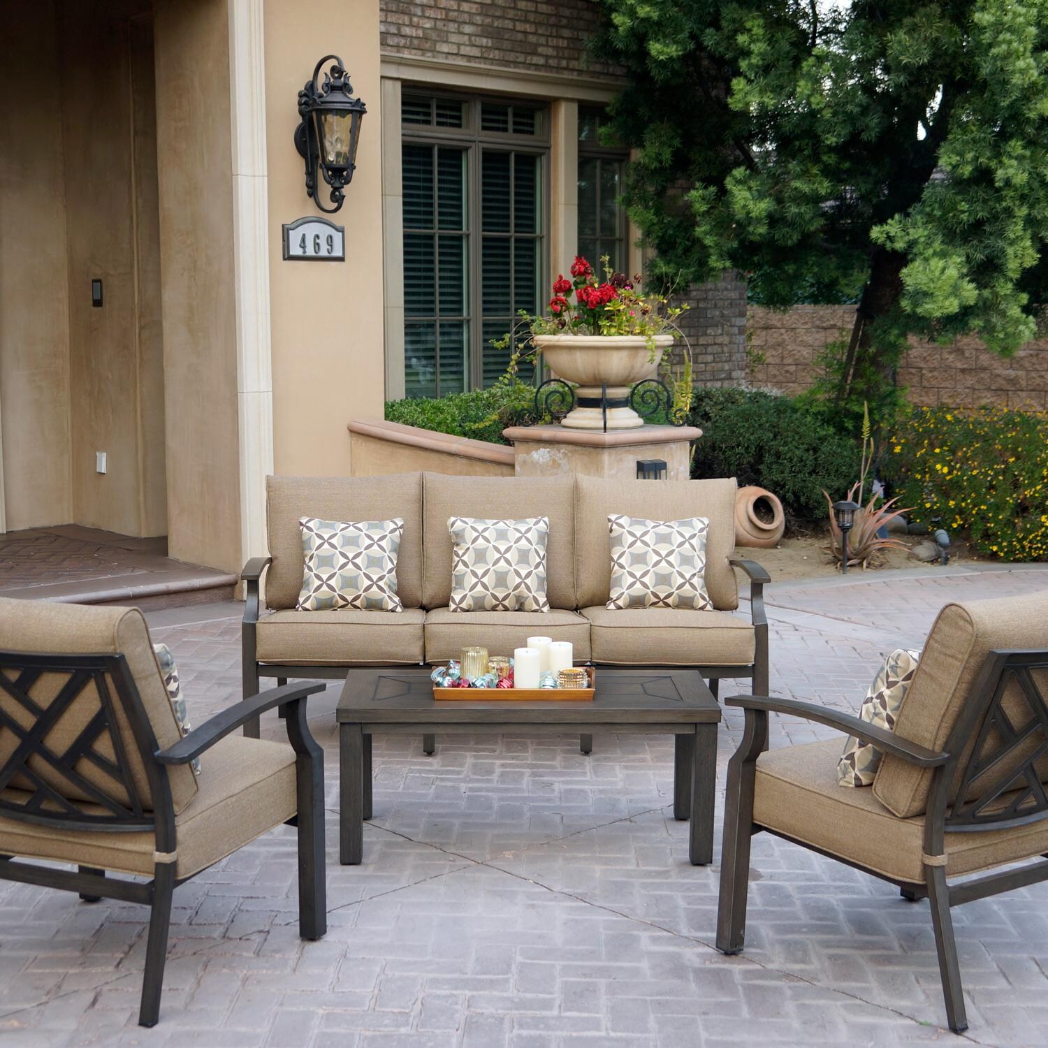 Darlee Brooklyn 4 Piece Patio Conversation Set W/ 43 X 21-Inch ...