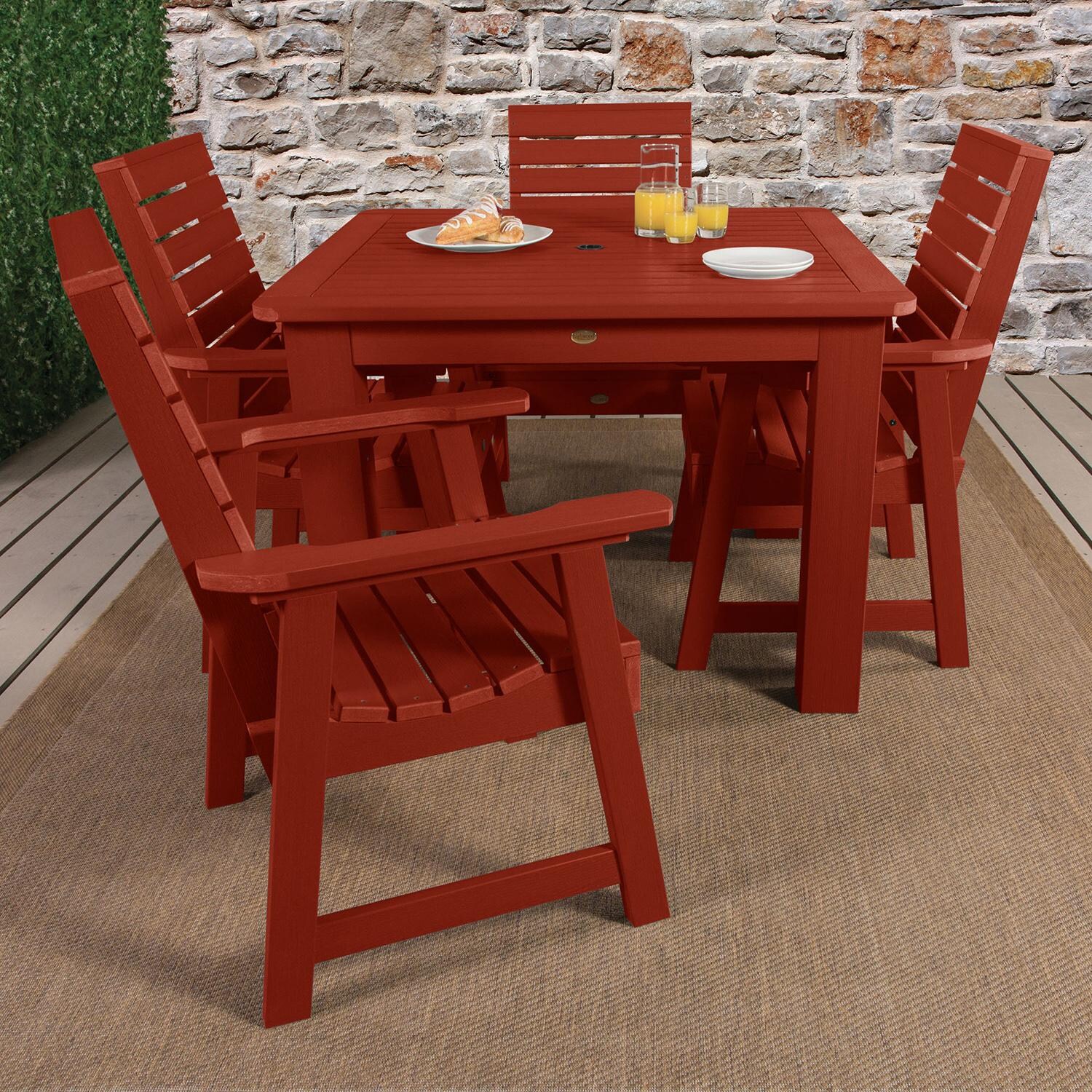 Elm Pointe 5 Pc Recycled Plastic Square Dining Set in Rustic Red by ...