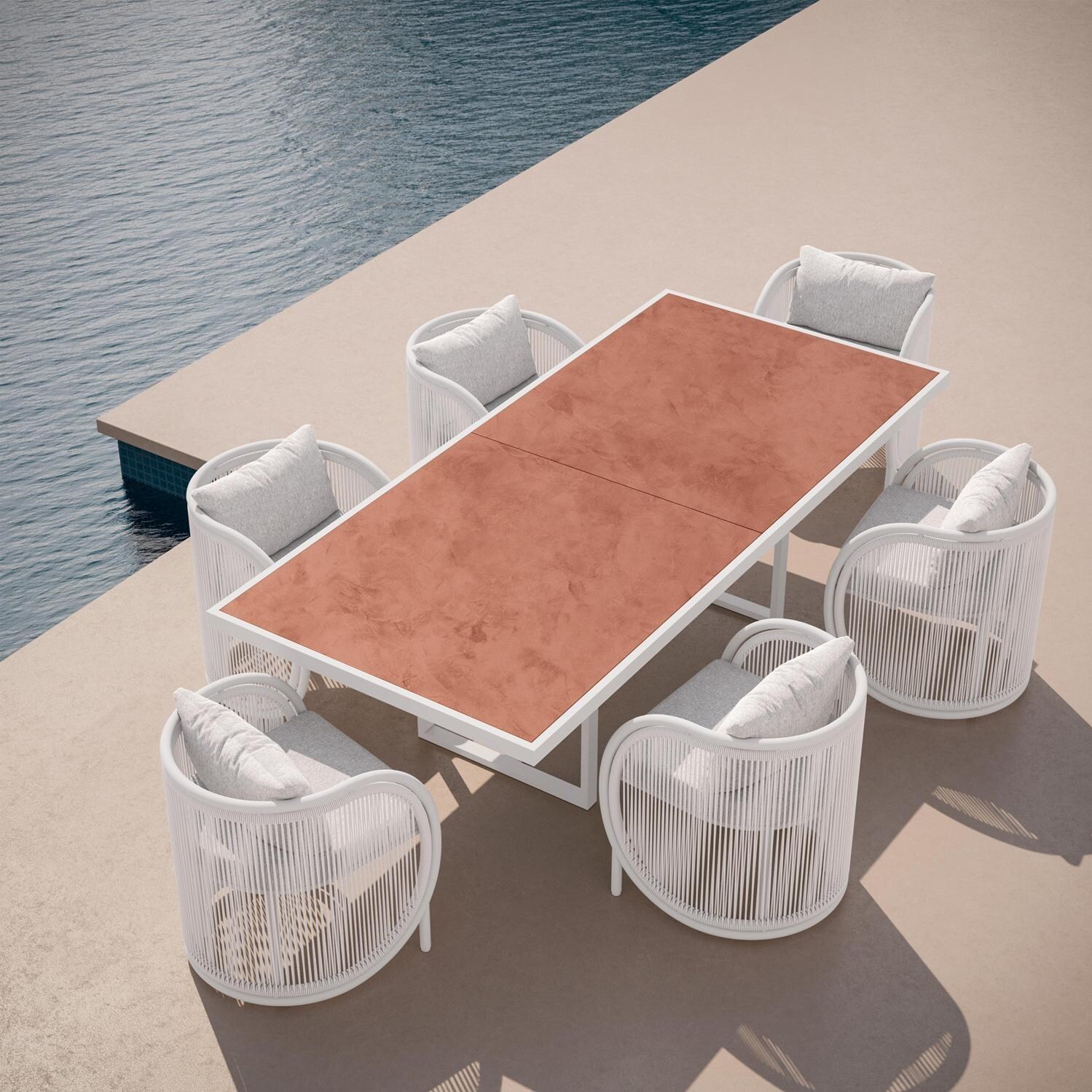 Kamari Woven Rope 7 Piece Dining Set W/ Umber Dekton Table Top By ...