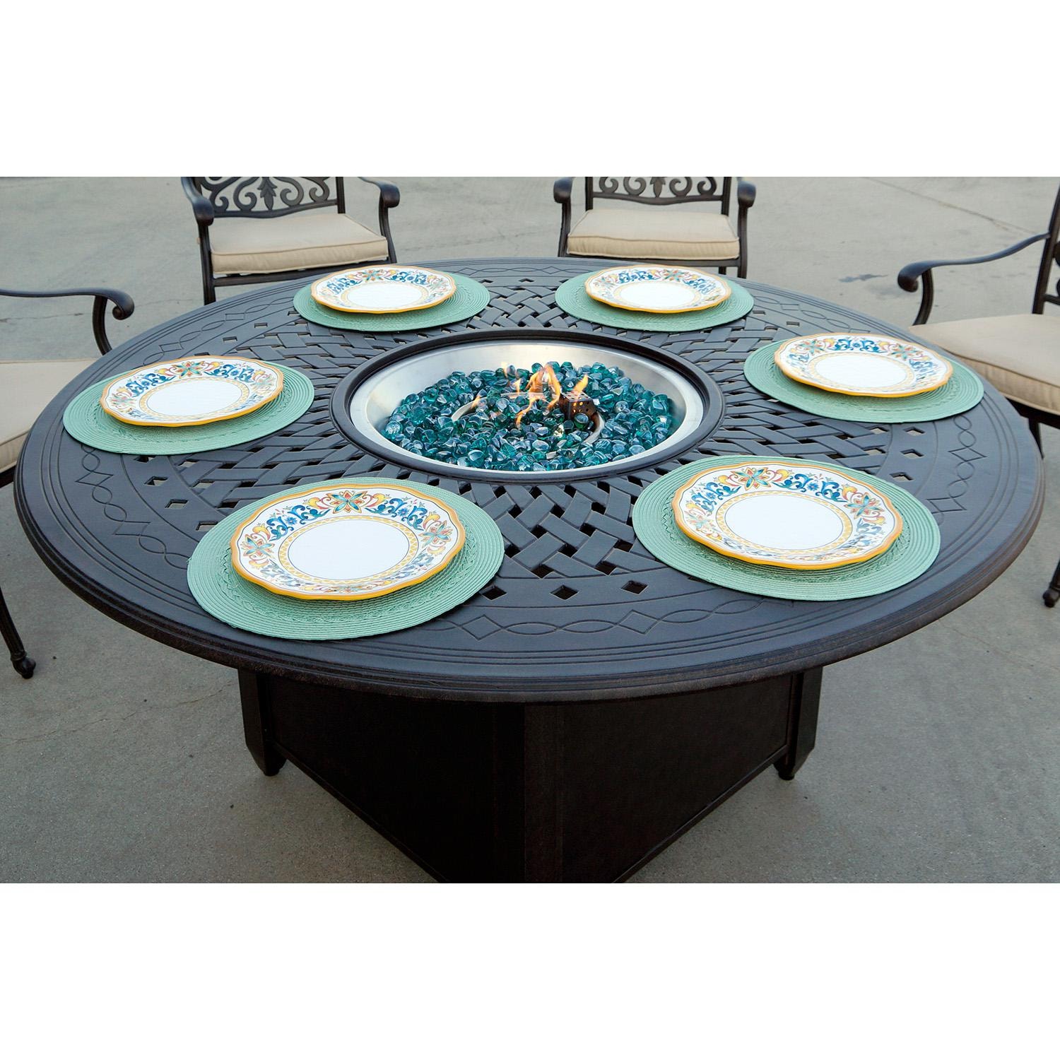 60 Inch Round Cast Aluminum Propane Fire Pit Table in Antique Bronze by ...