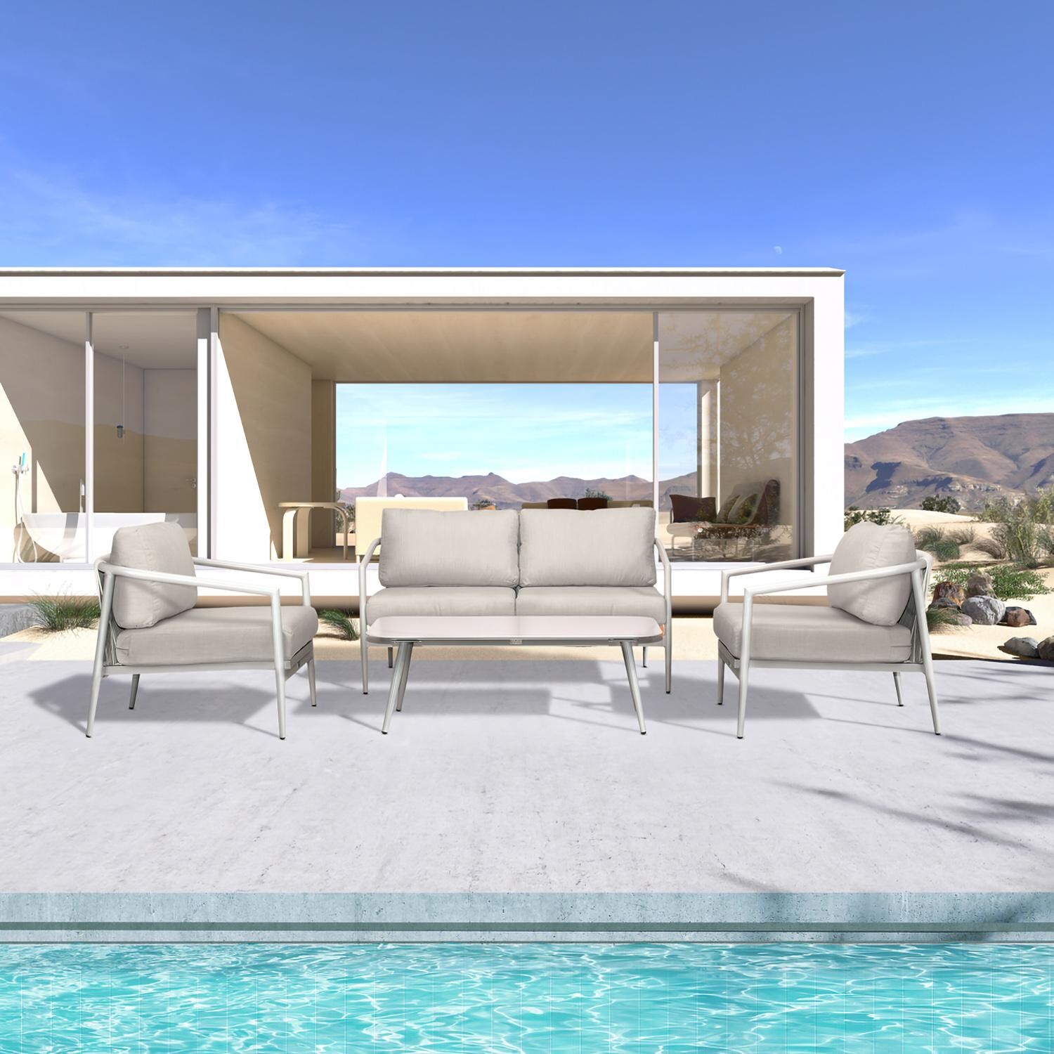 Midnight Cove 4 Pc Aluminum Seating Set w/ Loveseat in Urban Stone/Cast ...