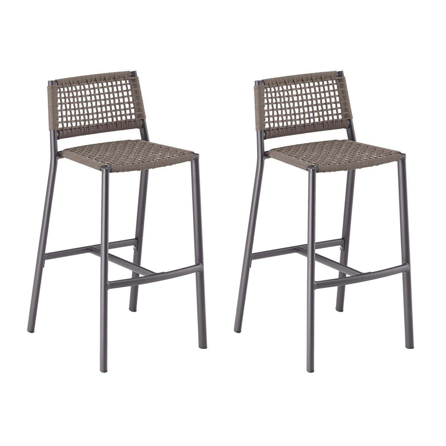 Eiland 2 Pc Composite Cord & Aluminum Bar Stool in Mocha/Carbon By ...