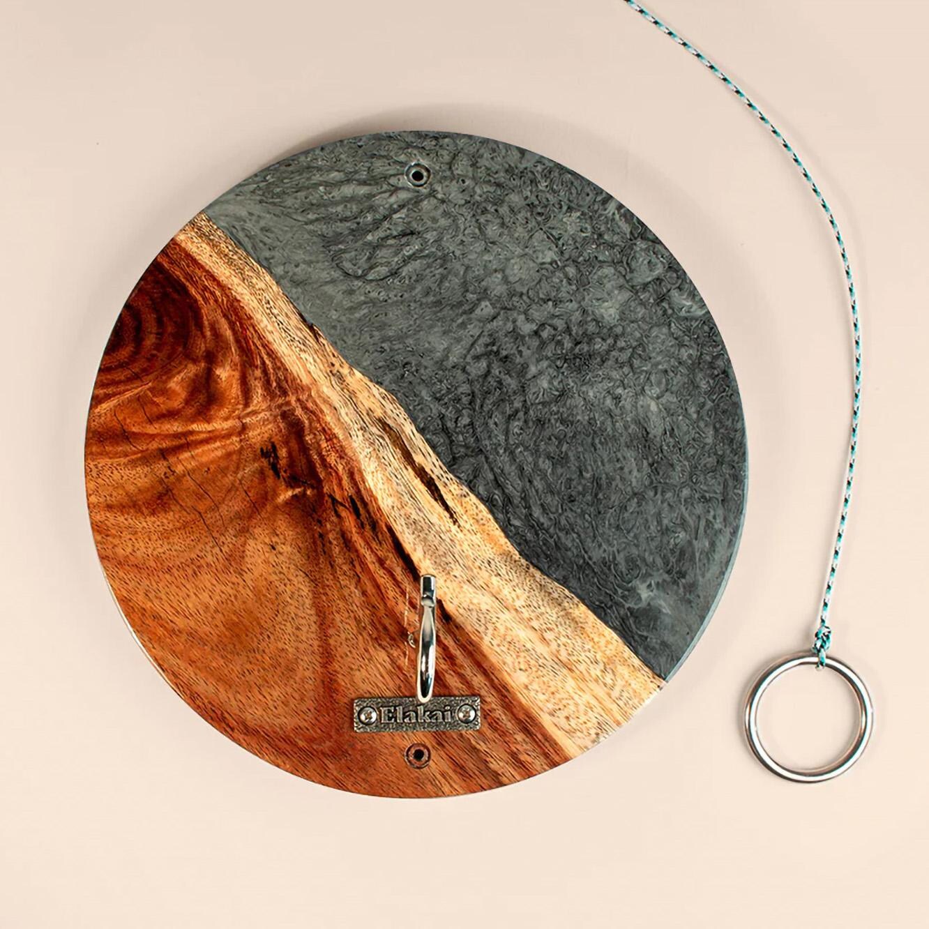 Elakai One of a Kind Gray Stone Epoxy Resin Live-Edge Wood Hook and ...