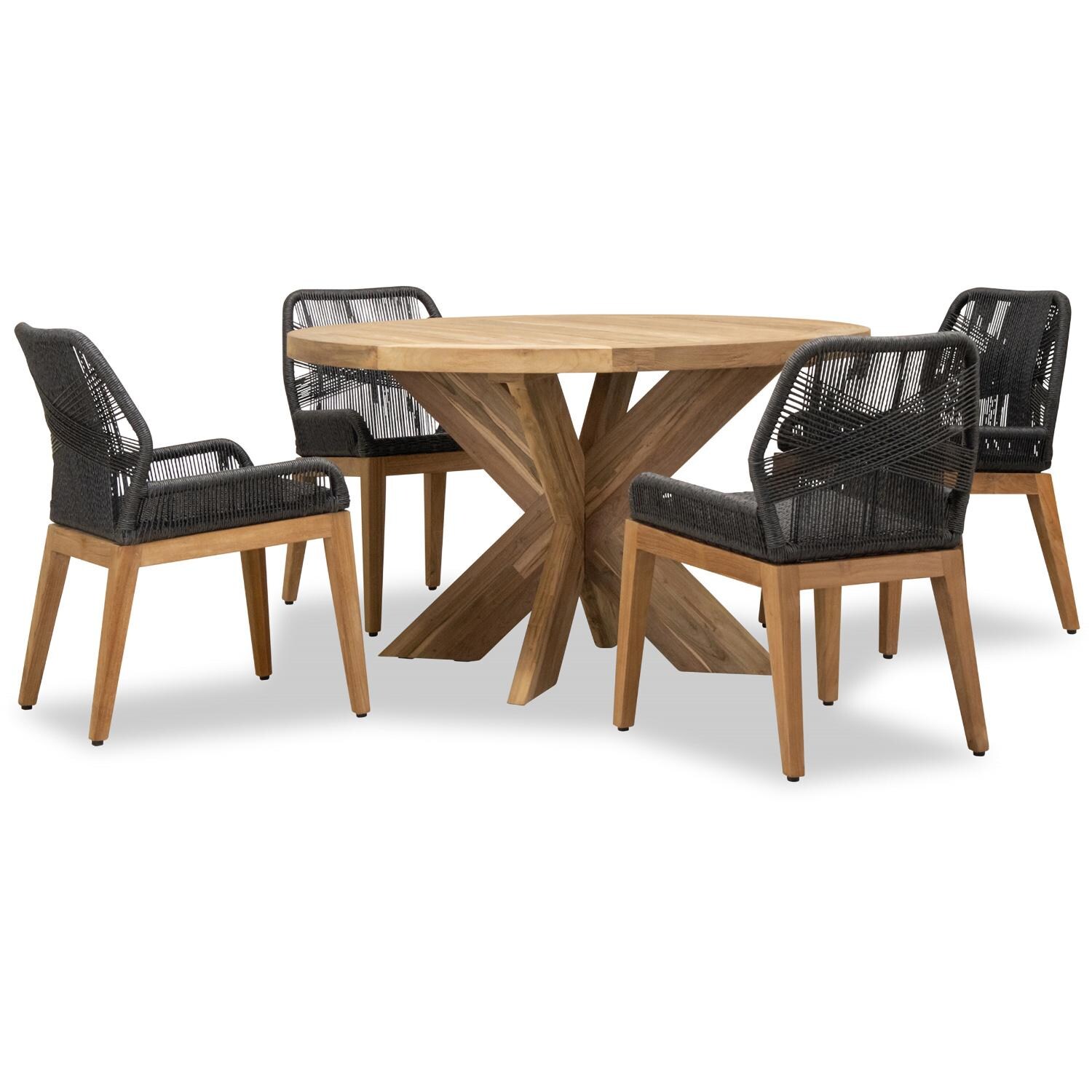 Wood Grove 4 Seat Reclaimed Teak and Rope Dining Set By Lakeview ...