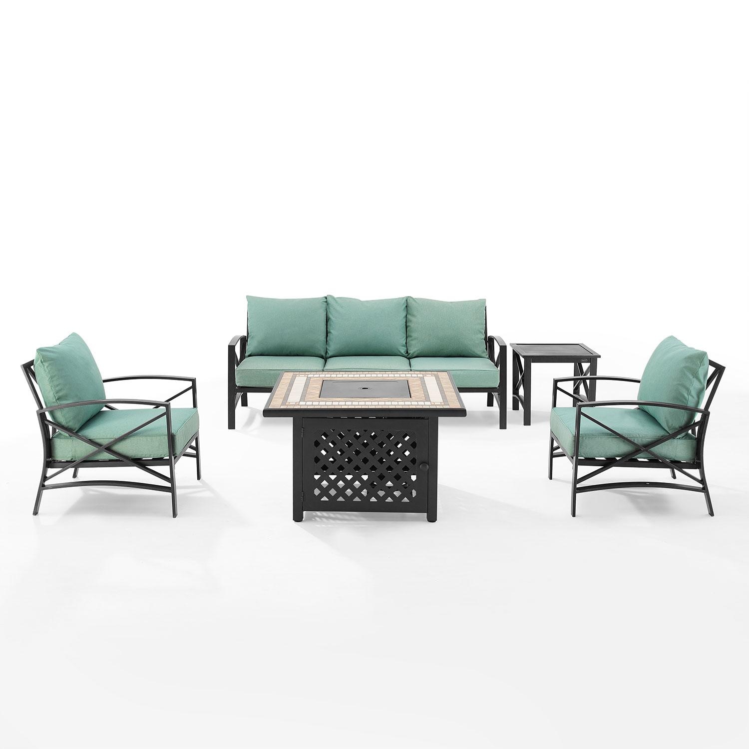 Windswept 5 Pc Steel Sofa Seating Set w/ Decorative Fire Pit Table in ...
