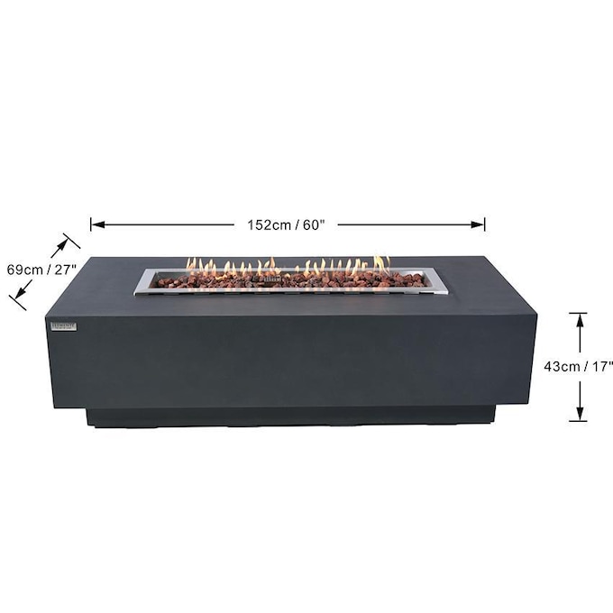 Granville 27 Inch Rectangular Concrete Propane Fire Pit Table in Dark Gray by Elementi : BBQGuys
