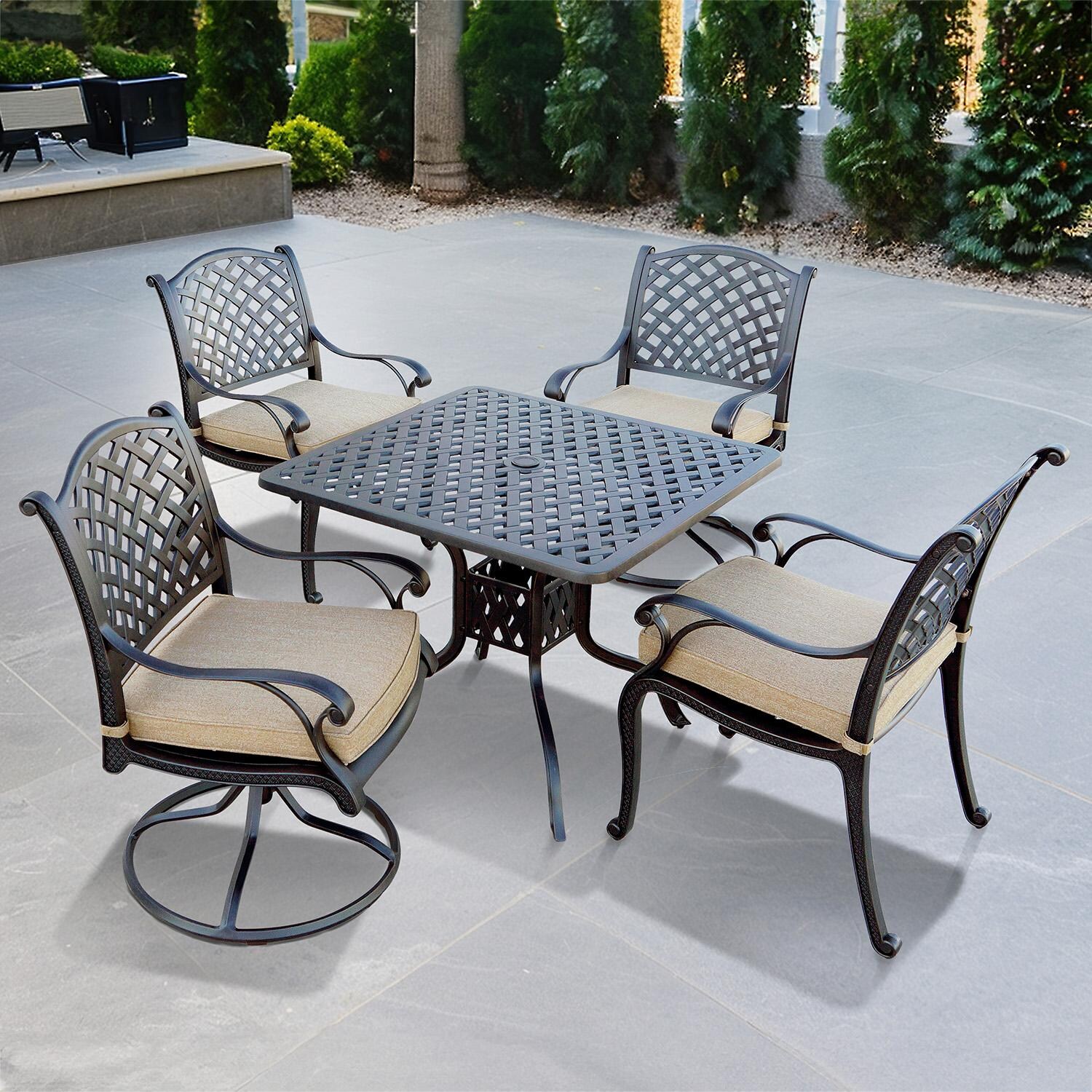 Nassau 5-Piece Patio Dining Set (with 2 Swivel Rockers) with Sesame ...