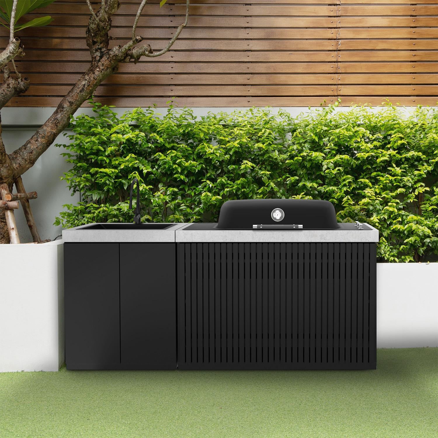 Everdure 6 Ft Outdoor Kitchen Island w/ Marine Grade Aluminum Cabinets in Black : BBQGuys