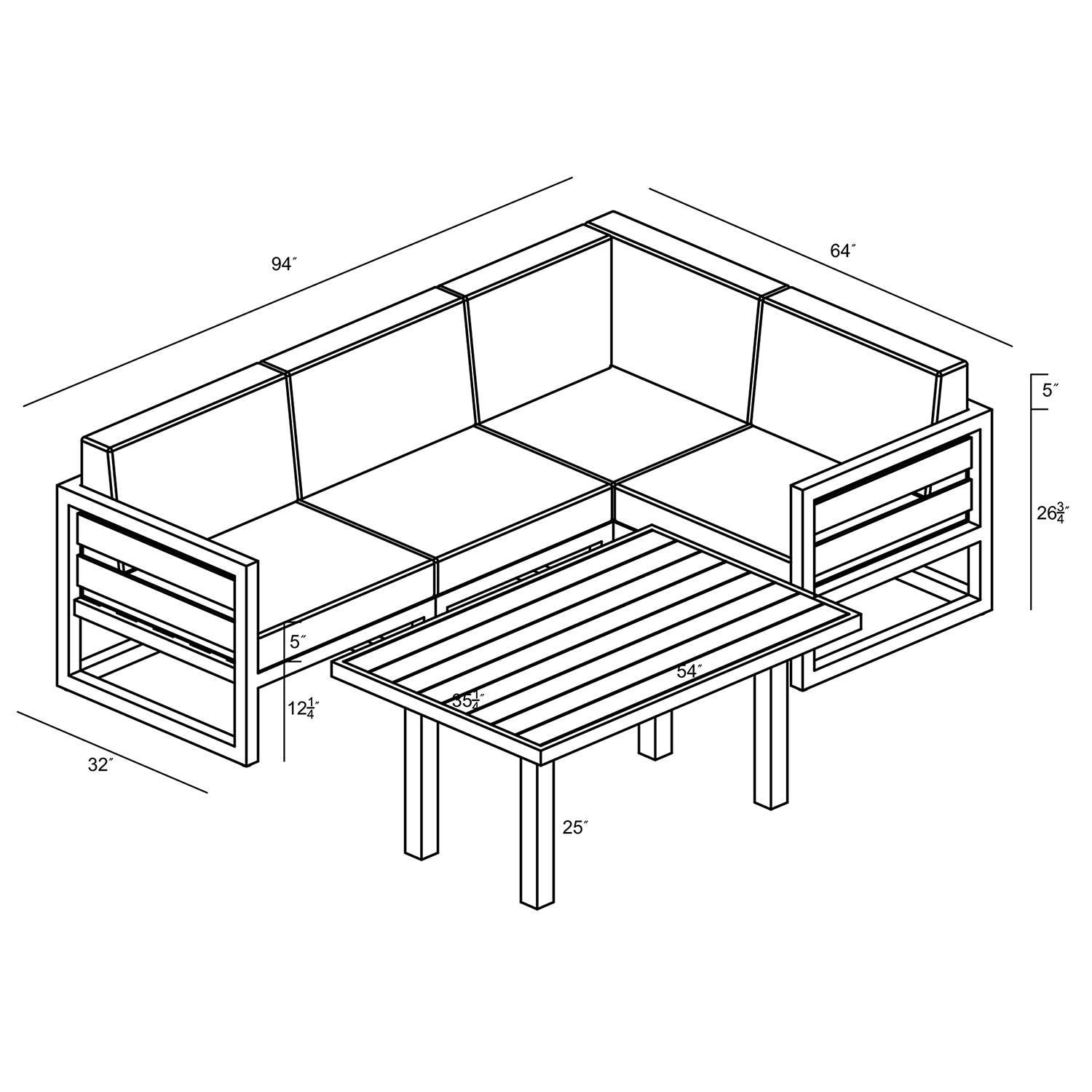 Misty Cove 5 Pc Aluminum Seating Set w/ Sectional & Classic Chat Table ...