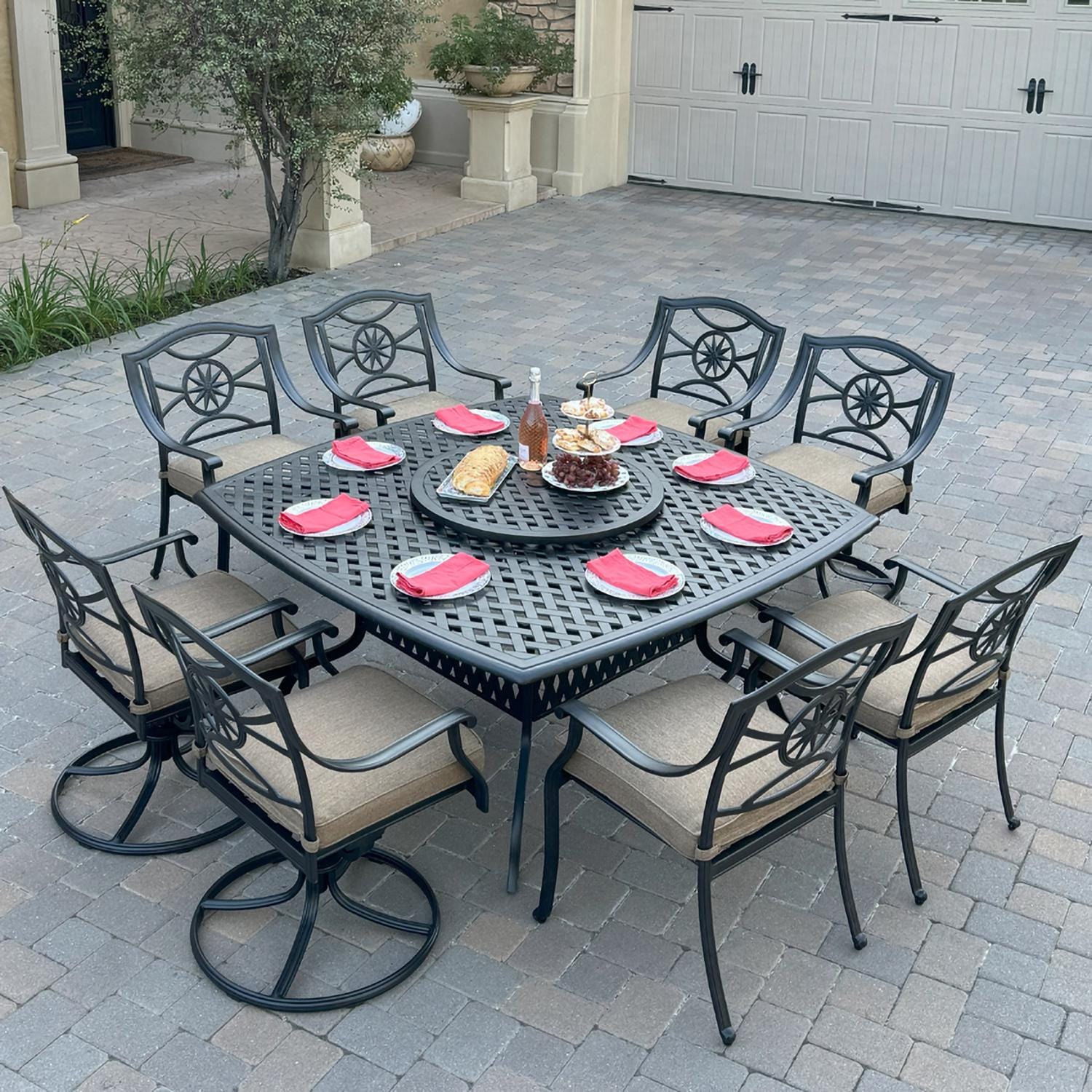 Ten Star 10 Pc Cast Aluminum Dining Set w/ Swivel Rockers by Darlee ...