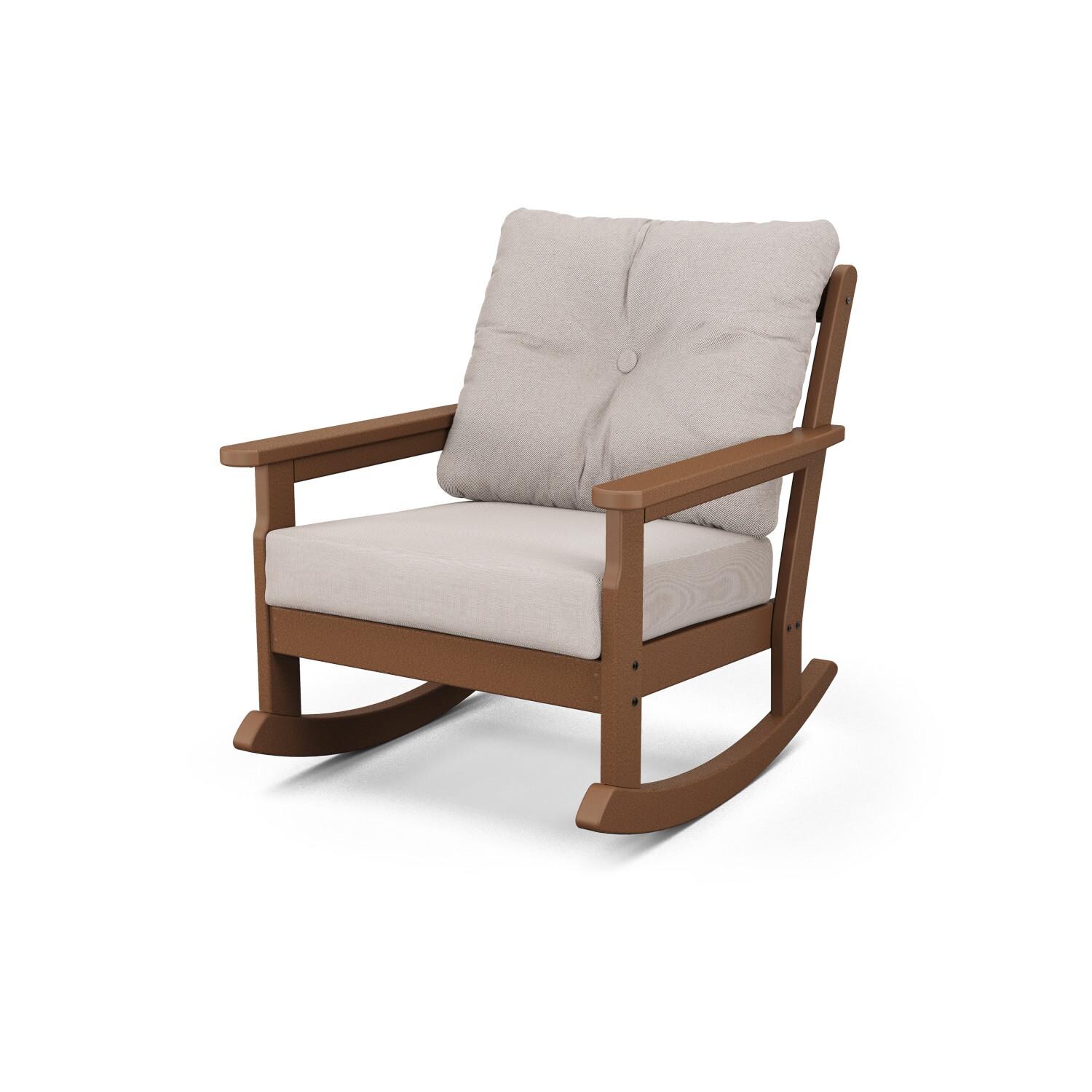 POLYWOOD Vineyard Deep Seating Rocking Chair - Teak / Dune Burlap : BBQGuys