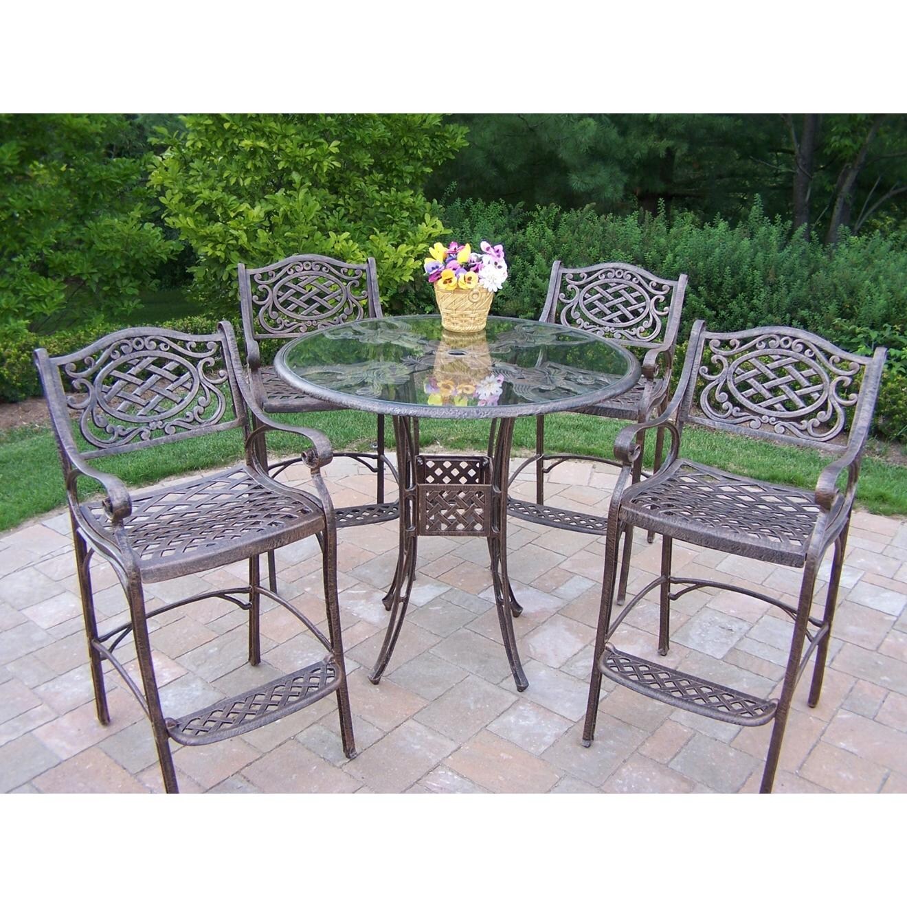 Oakland Living Hummingbird Mississippi 4-Person Cast Aluminum Patio Bar ...