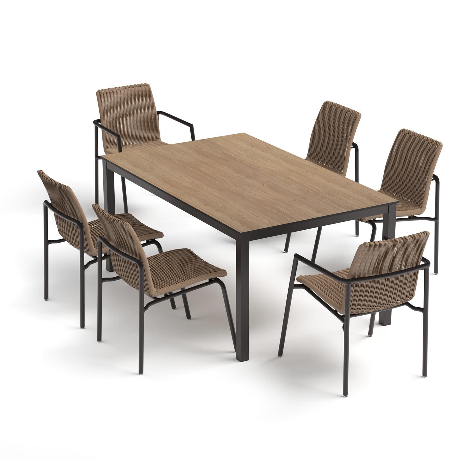 Orso 7 Pc Wicker & Aluminum Dining Set W/ Enigma HPL Table Top in ...