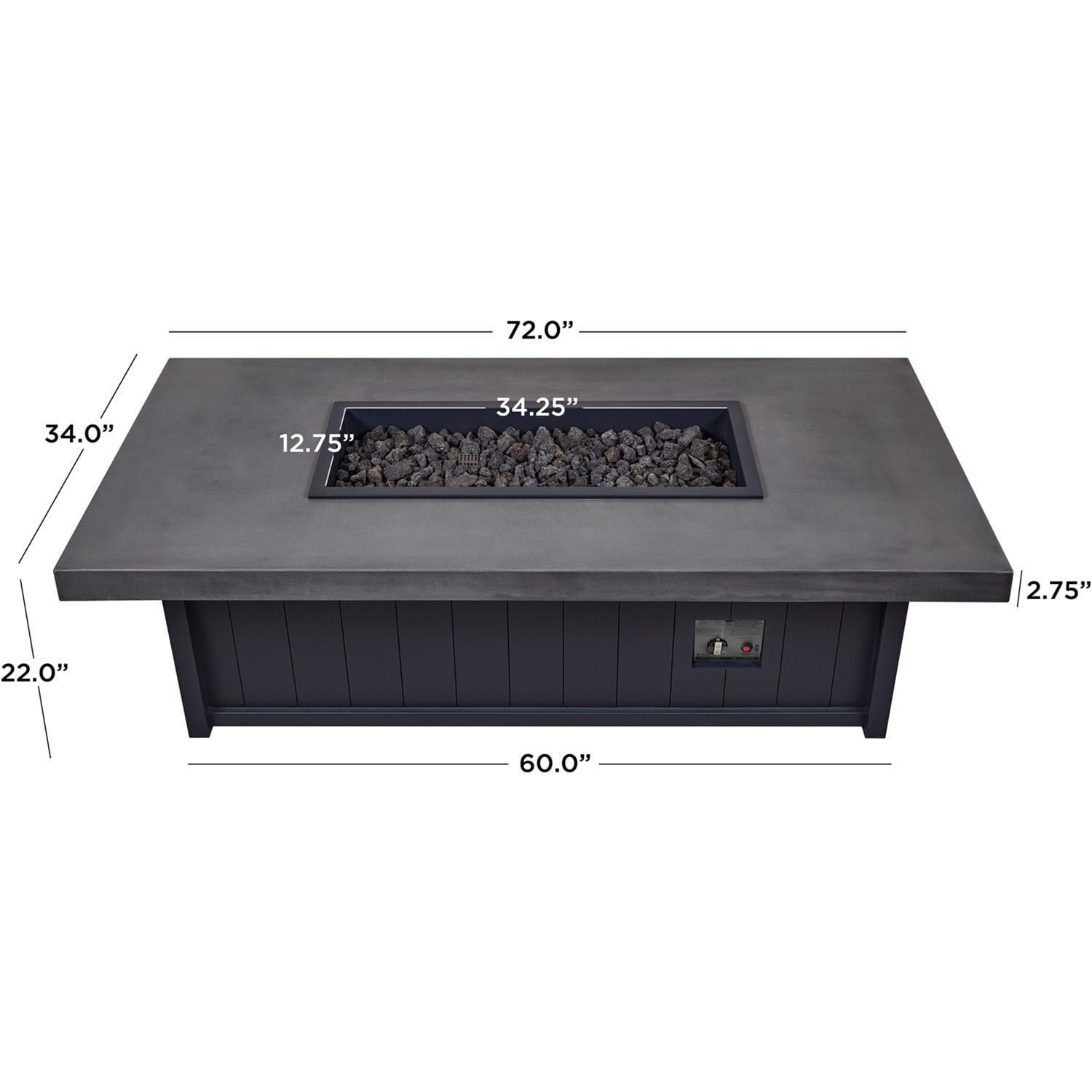 Grahamview 72 Inch Rectangular Aluminum Propane Fire Pit Table in Gray ...