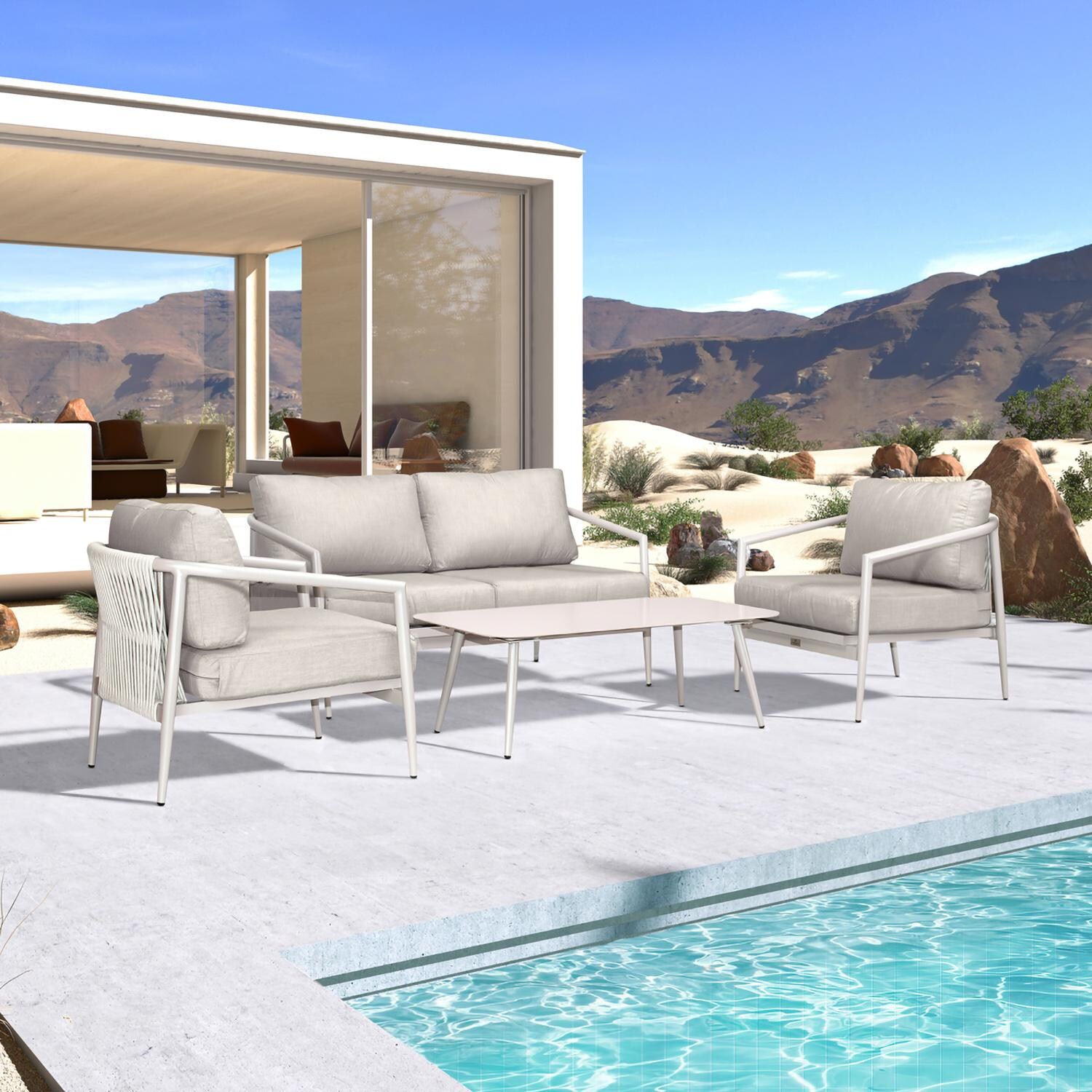 Midnight Cove 4 Pc Aluminum Seating Set w/ Loveseat in Urban Stone/Cast ...