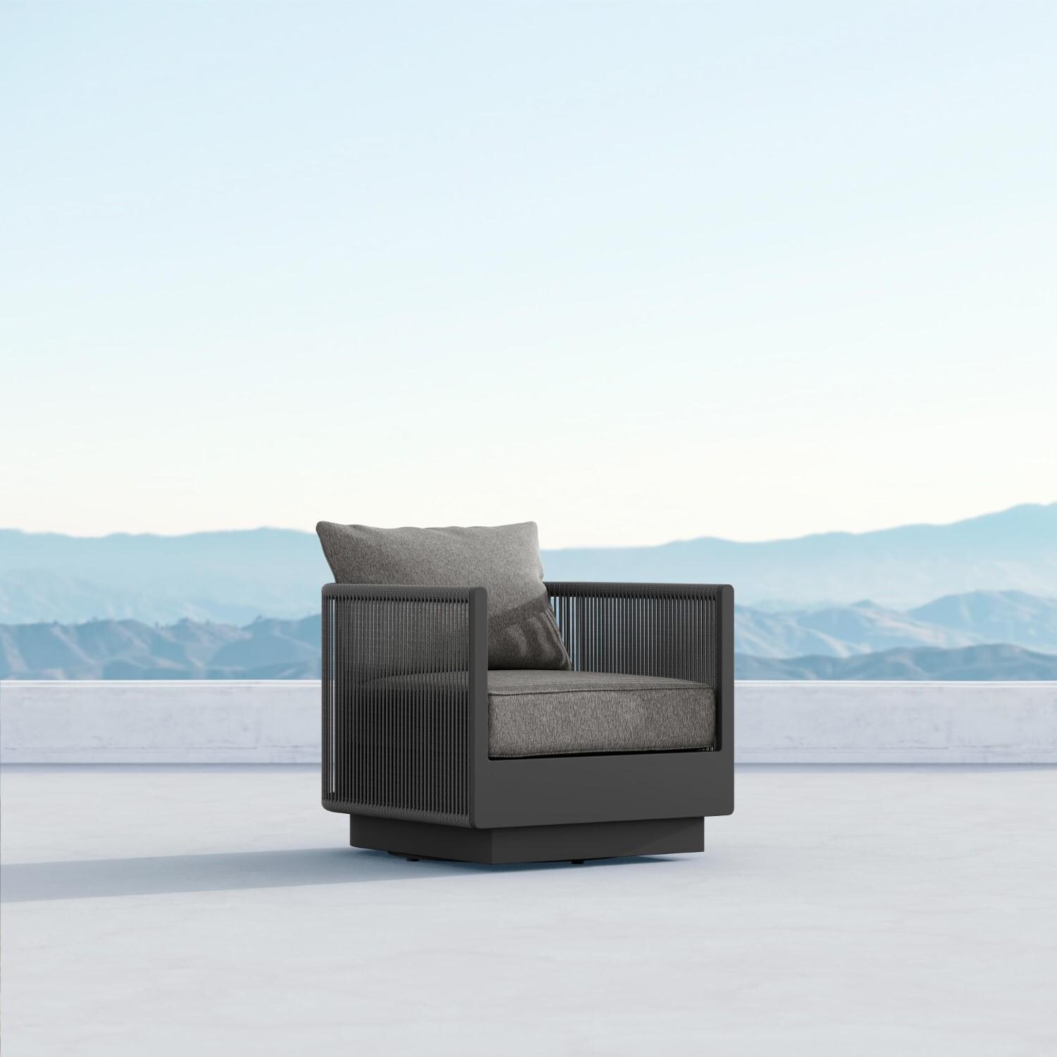 Porto Woven Rope Swivel Club Chair in Ash/Midnight by Azzurro Living ...