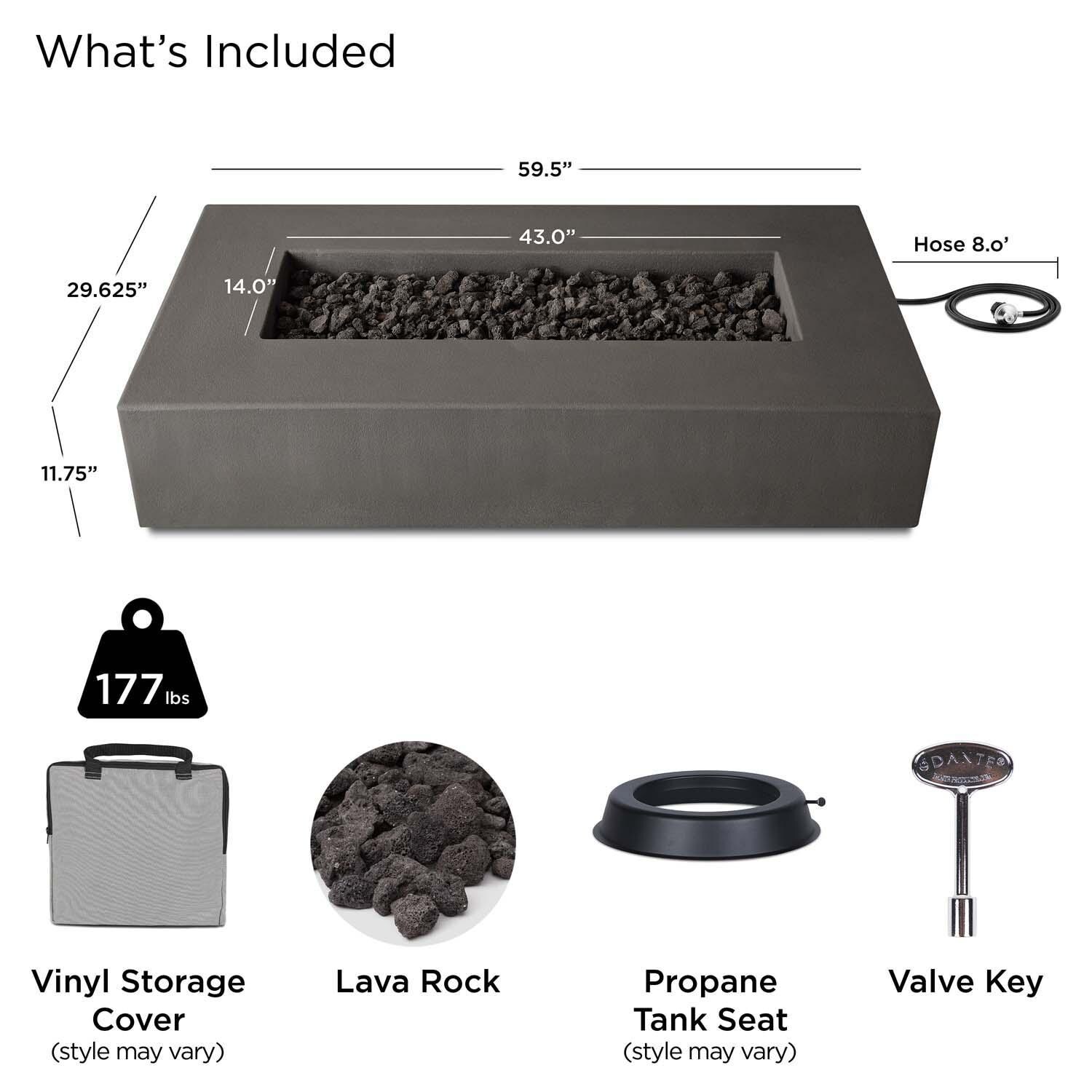 Olliewood 60 Inch Rectangular GFRC Propane Fire Pit in Carbon by ...