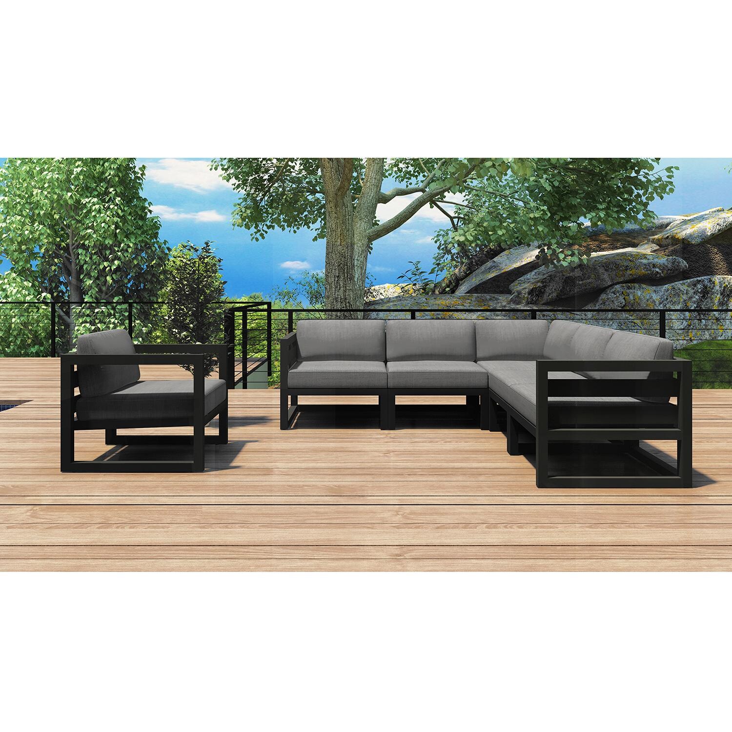 Misty Cove 6 Pc Aluminum Sectional Set in Slate W/ Cast Silver Cushions ...