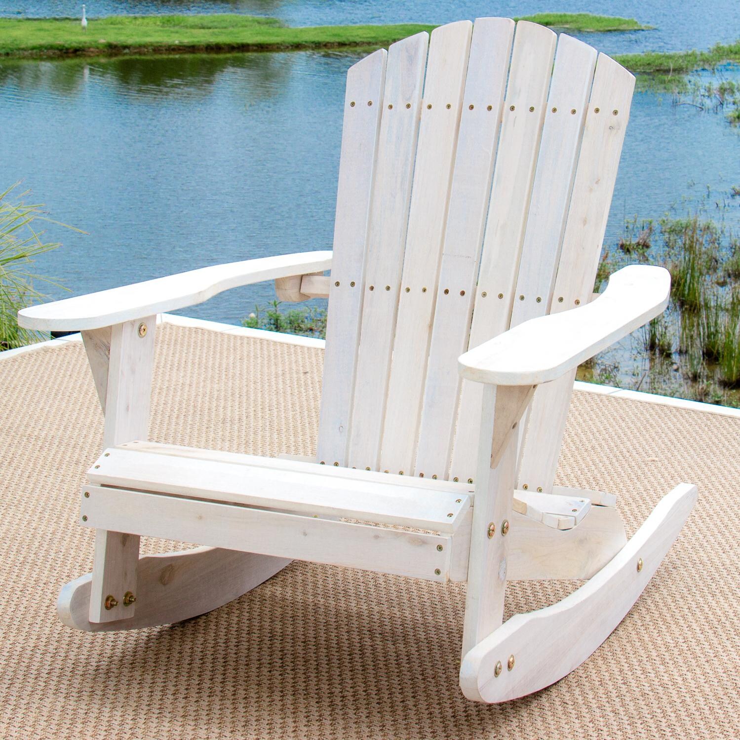 Pelican Hill Wood Adirondack Patio Rocking Chair - White : BBQGuys