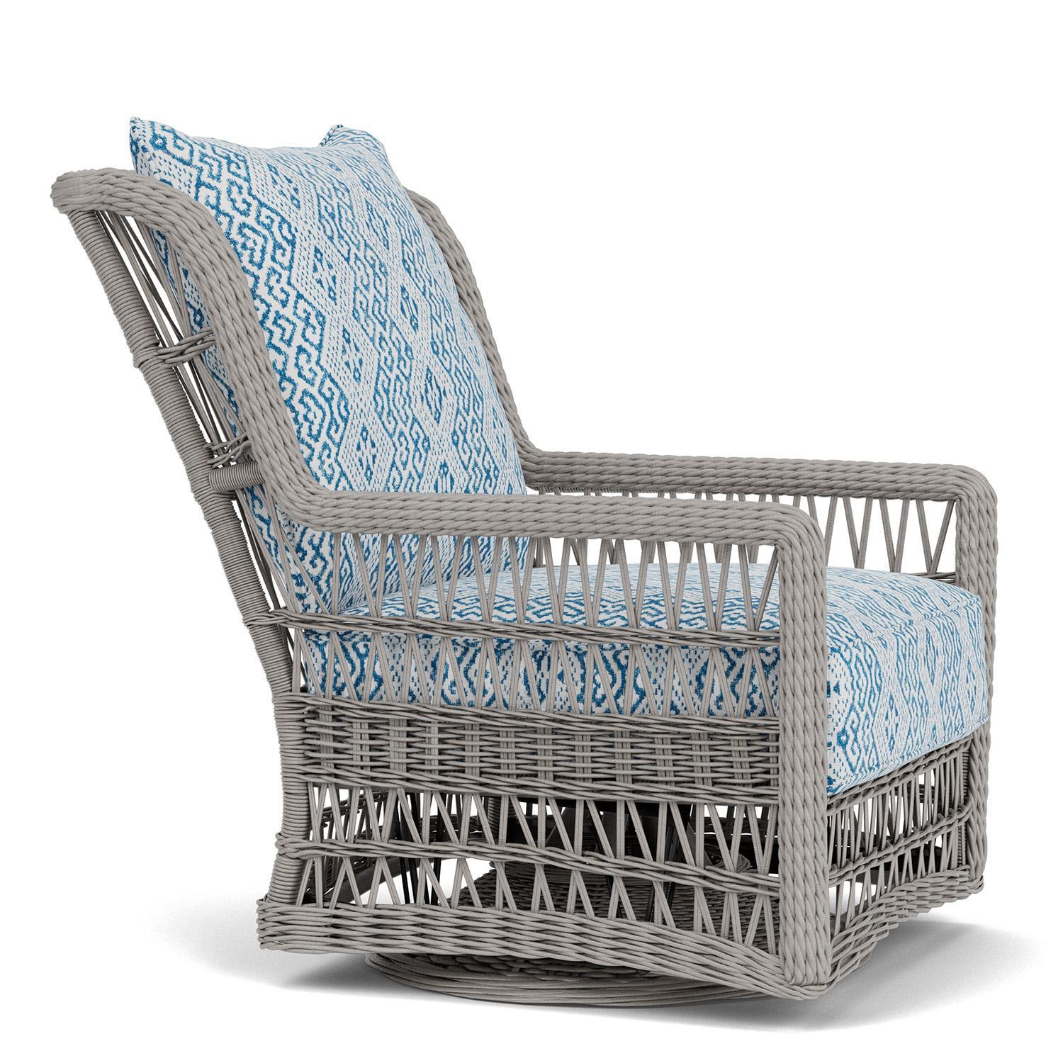 Mackinac Wicker High Back Swivel Glider Club Chair in Putty/Aman Capri ...