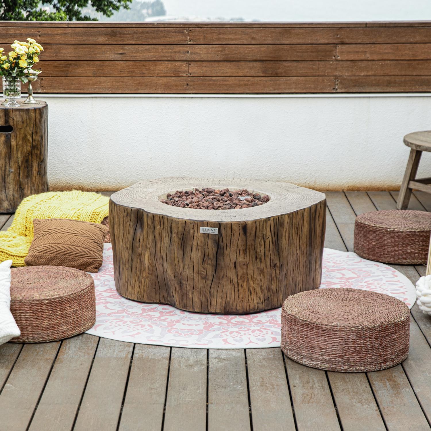 Cabinwood 42 Inch Round GFRC Concrete Propane Fire Pit Table in Redwood ...