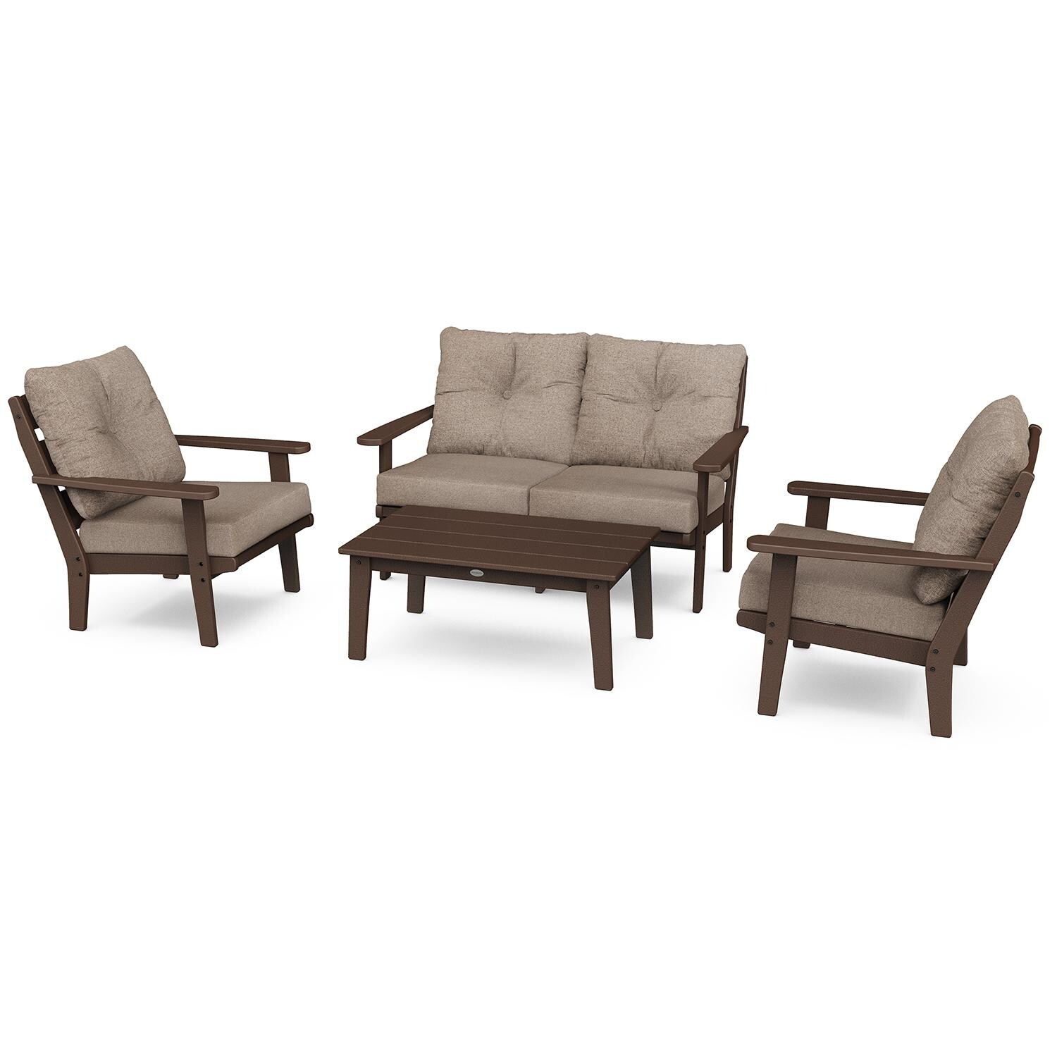 POLYWOOD Lakeside 4-Piece Deep Seating Set - Mahogany / Spiced Burlap ...