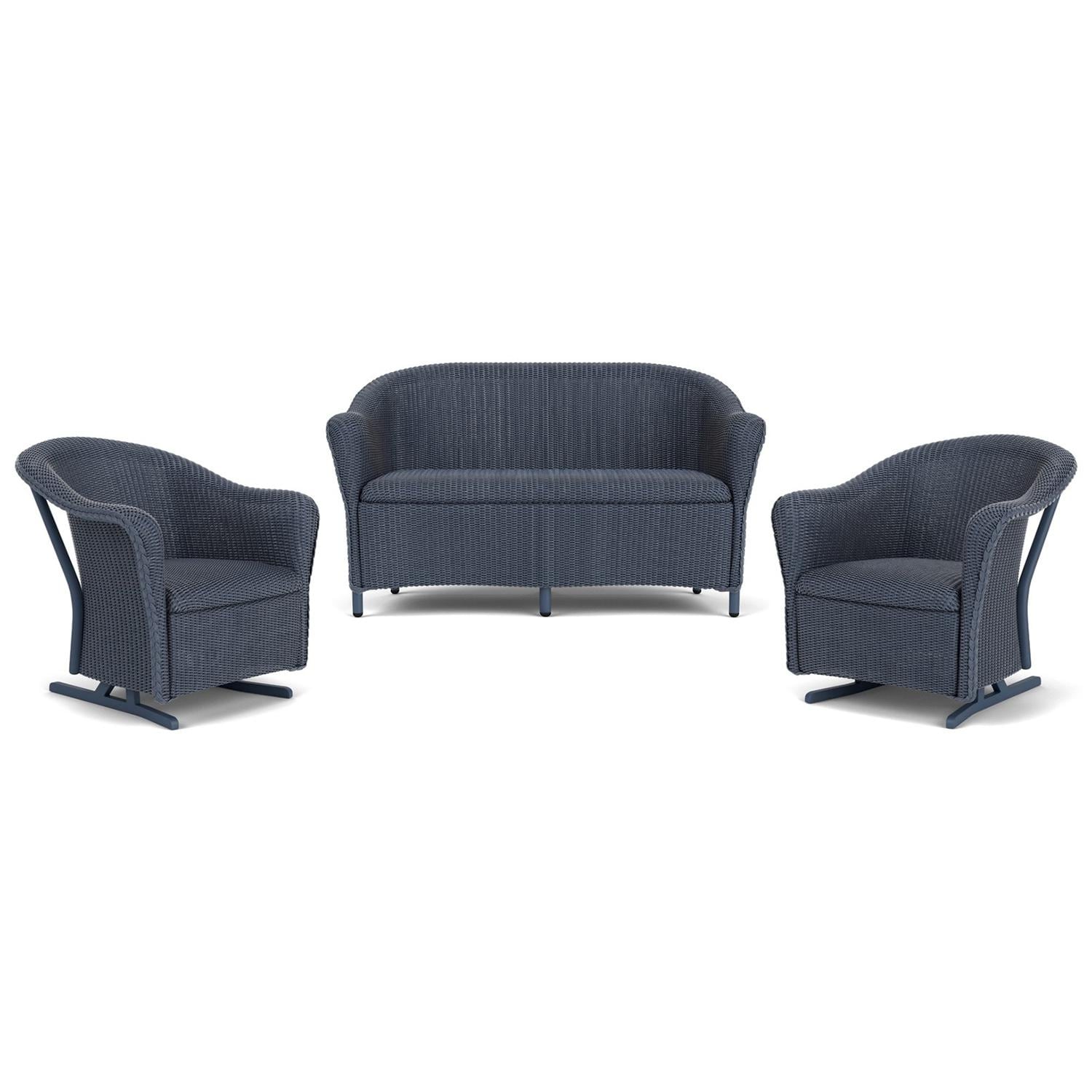 Reflections 3 Pc Lloyd Loom Seating Set w/ Rocking Chairs in Denim Blue ...